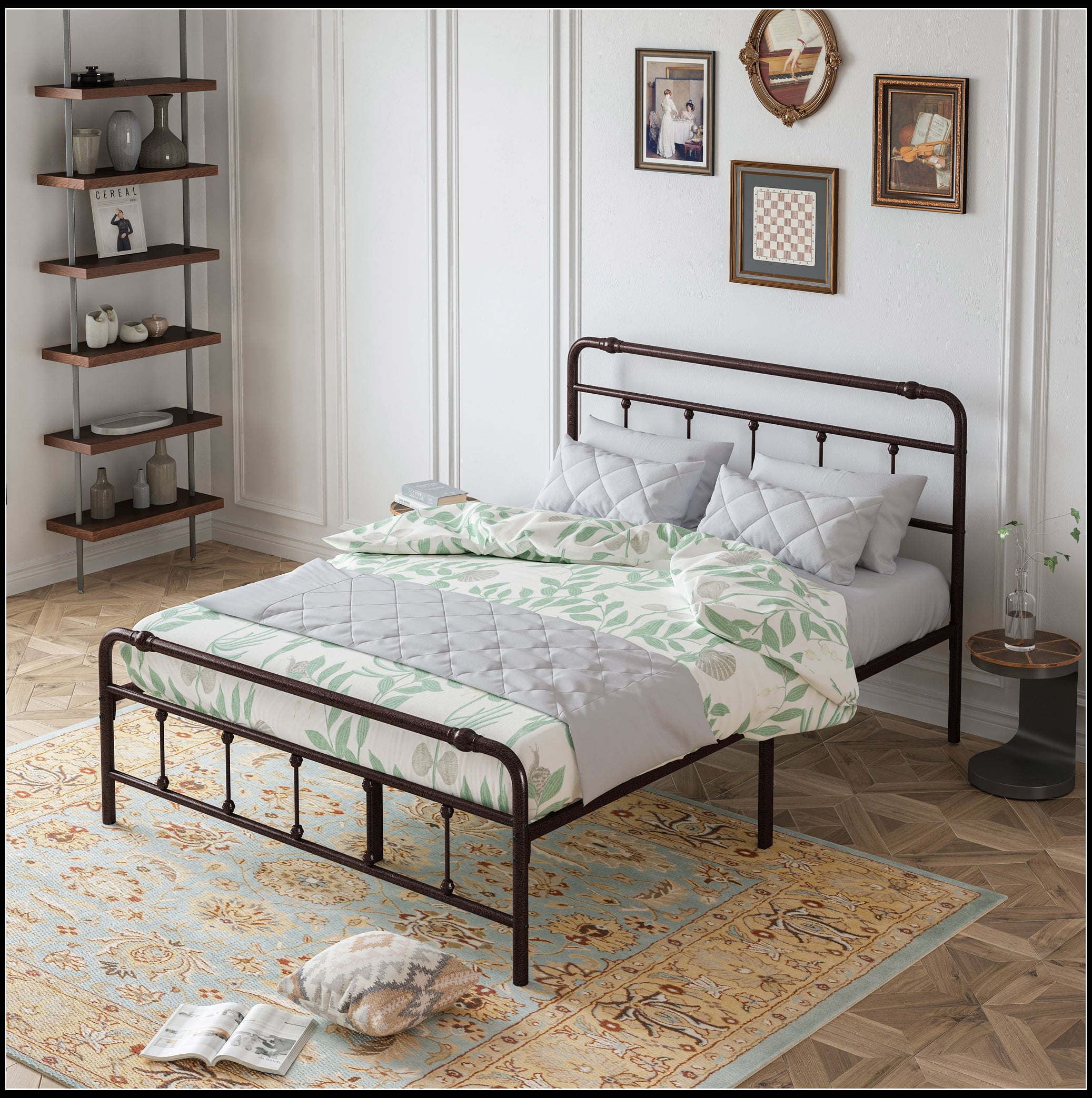 Queen Size Metal Platform Bed Frame with Victorian Style Wrought Iron ...