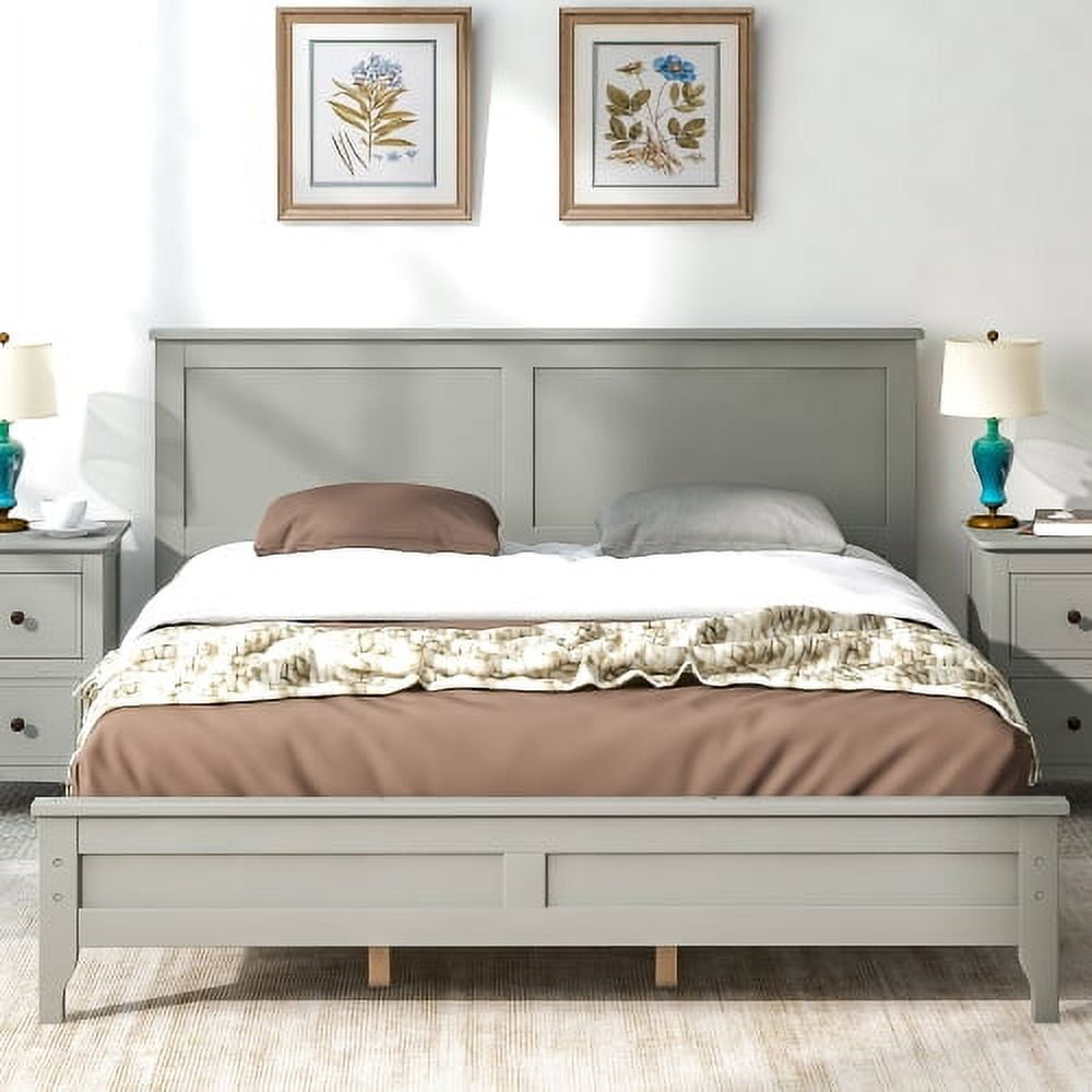 Queen Size Modern Bed Frame, Solid Wood Platform Bed with Headboard ...