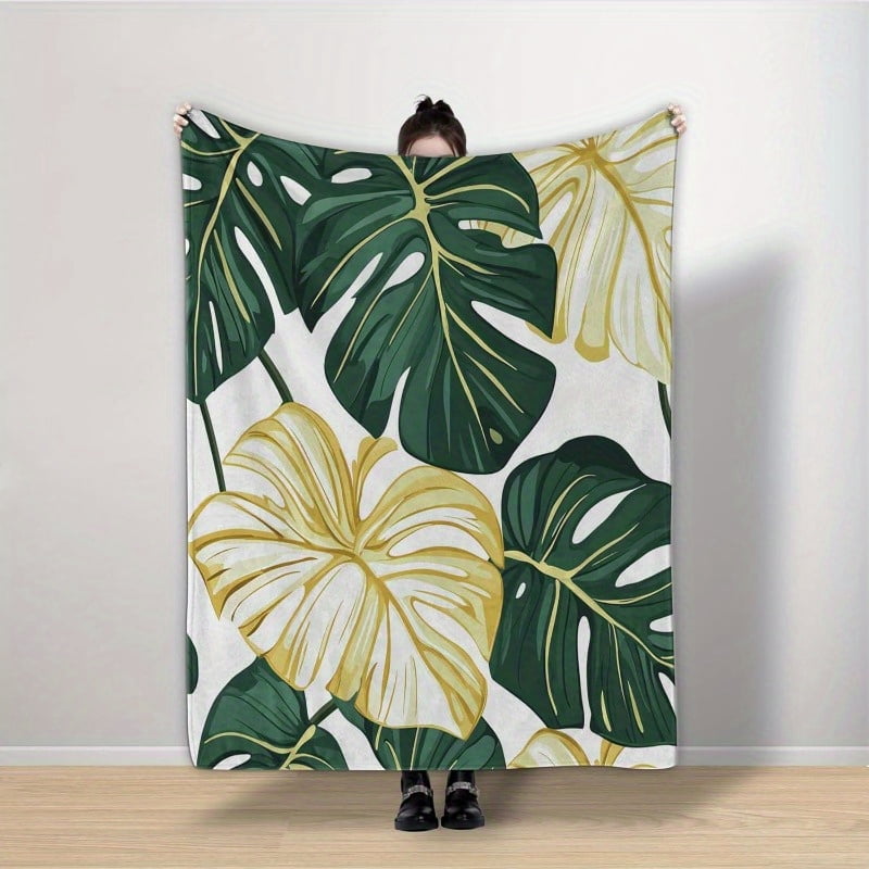 Queen Size Monstera Tropical Plant Flannel Blanket – Soft, Cozy Jungle ...