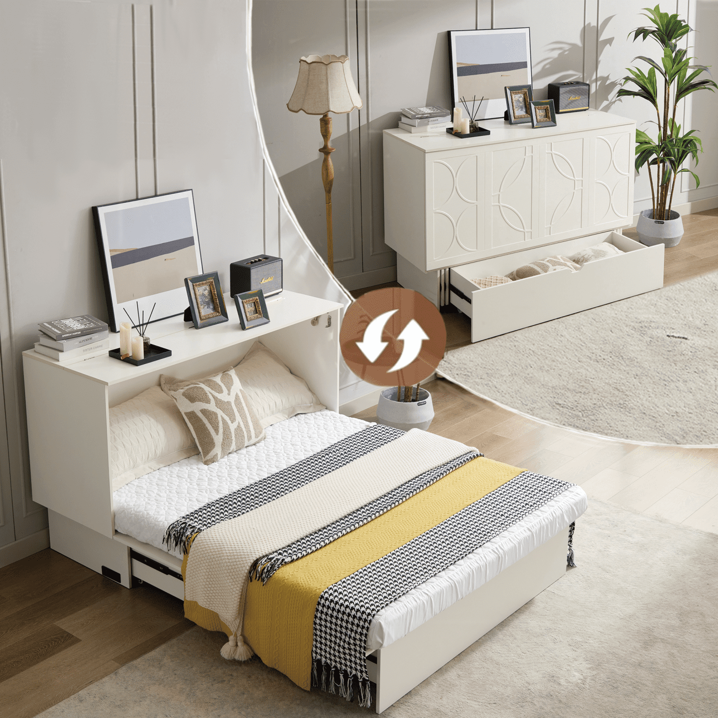 Queen Size Murphy Bed with Charging Station and Foam Mattress, Mobile ...