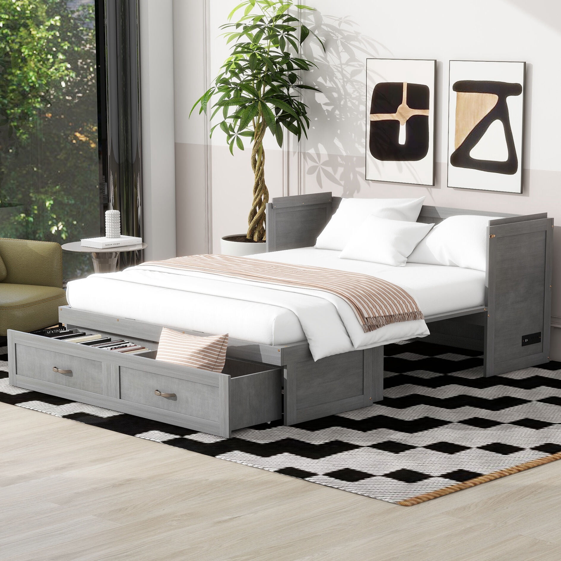 Queen Murphy Bed, Murphy Bed Chest with Charging Station and Large ...