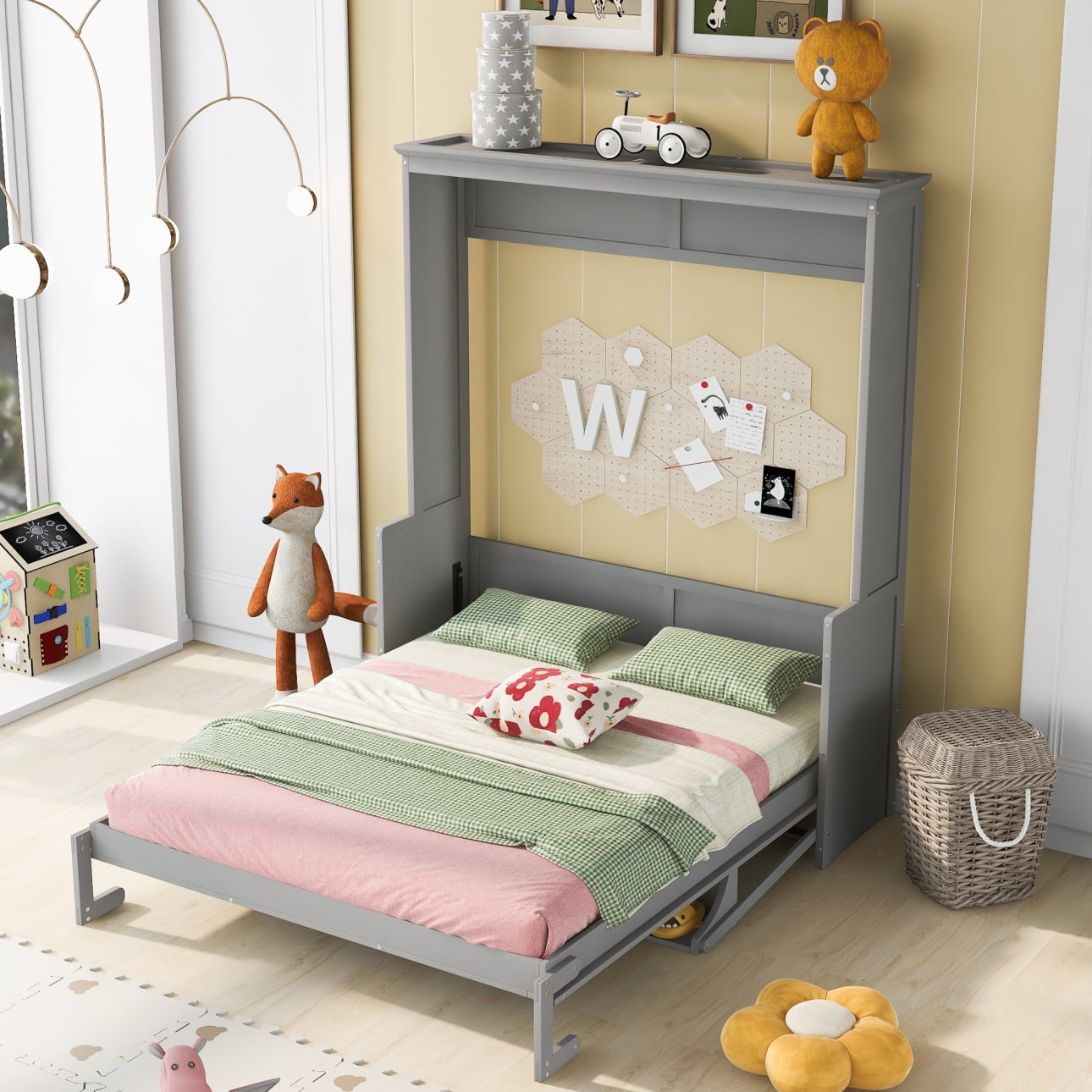 Queen Size Murphy Bed with Shelf for Kids Teens Adults, Mobile Chest ...