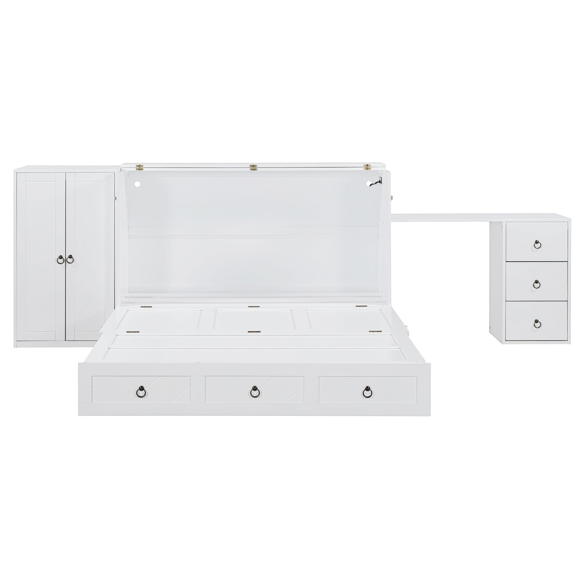 Queen Size Murphy Bed with USB Port, Large Drawer, and Wardrobe/Desk ...