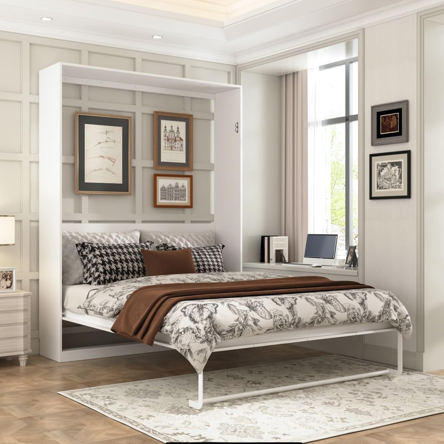 Queen Size Murphy Wall Bed, Modern Space-Saving Murphy Bed Cabinet Foldable Platform Bedframe ...