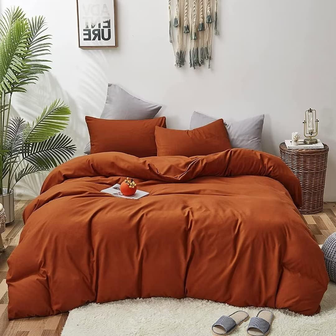 Queen Size Orange Comforter Set Rust Bedding Comforter Sets Soft Women ...
