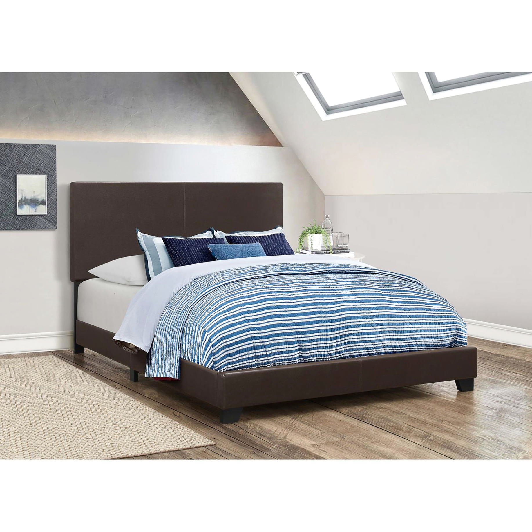 Queen Size Panel Bed | Brown Faux Leather & Foam Filler | Visual Allure ...