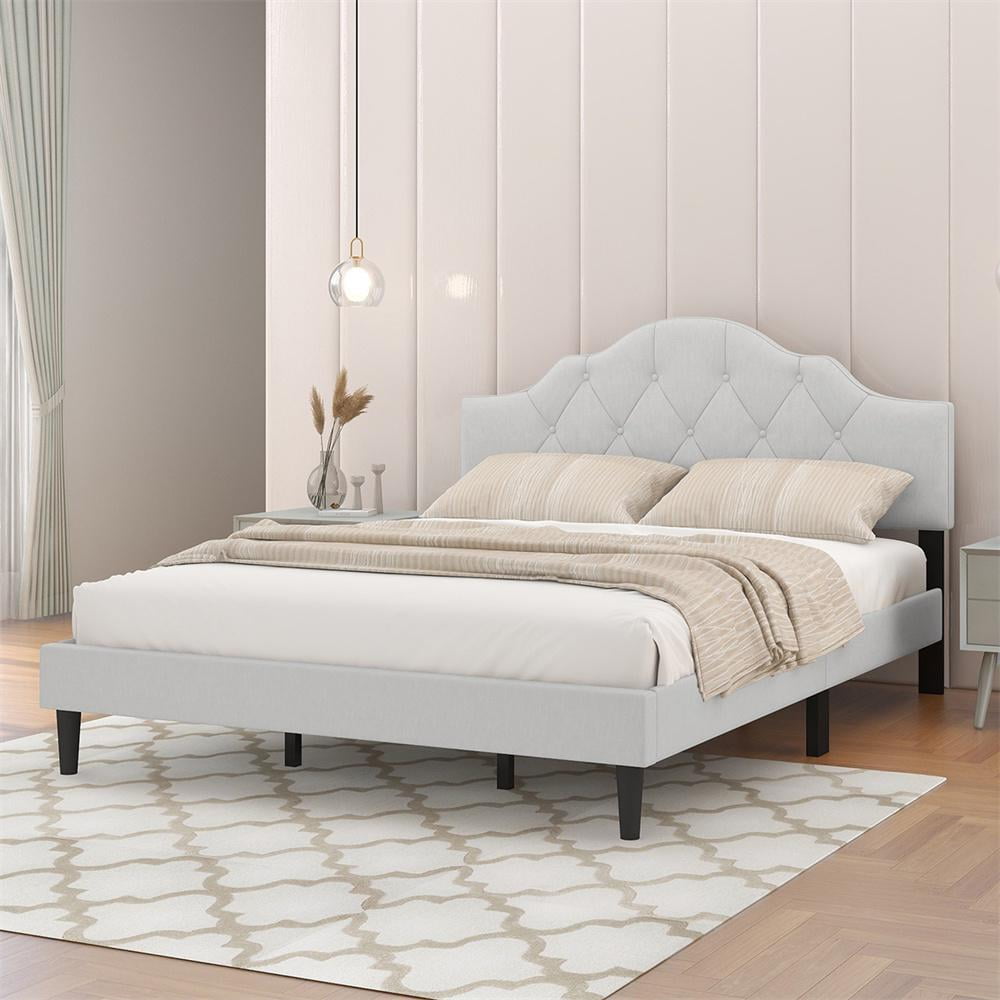 Queen Size Platform Bed with Button Tufted Headboard, Heavy Duty ...