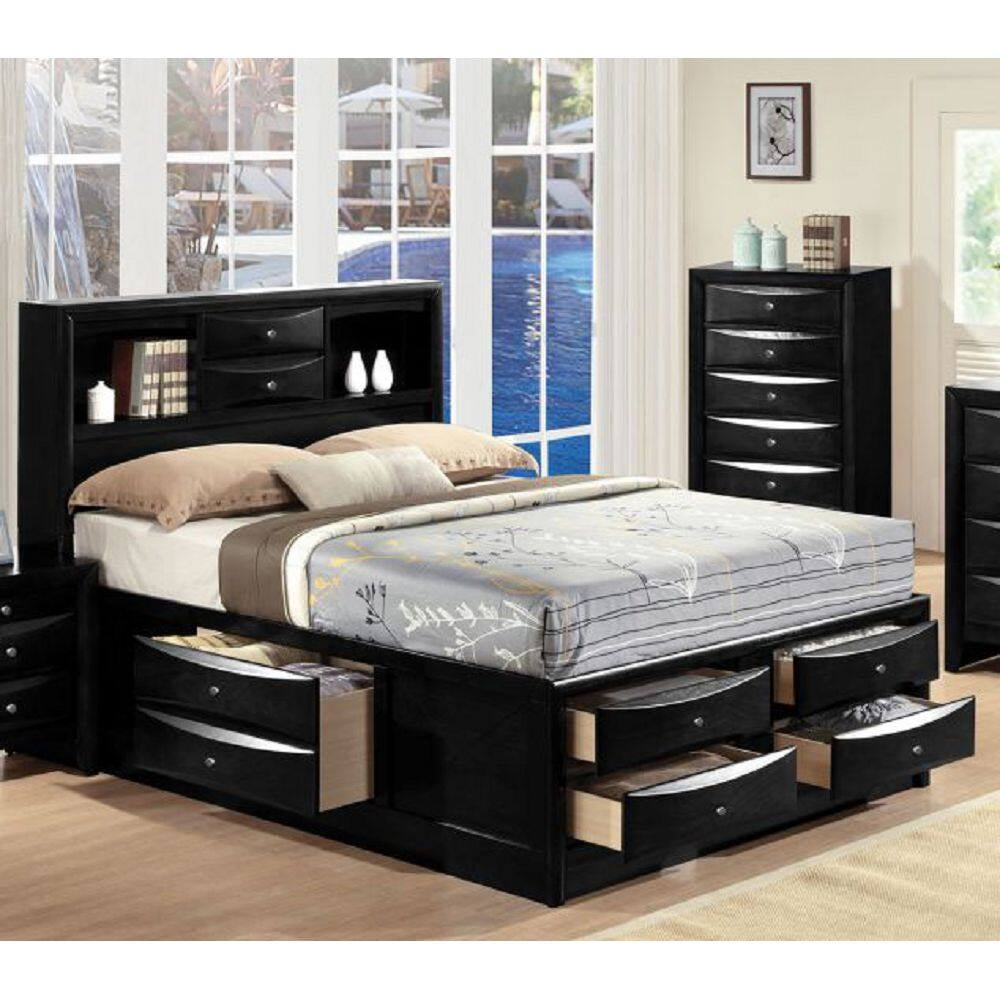Queen Size Platform Bed with Drawers, Wooden Platform Bed Frame with ...