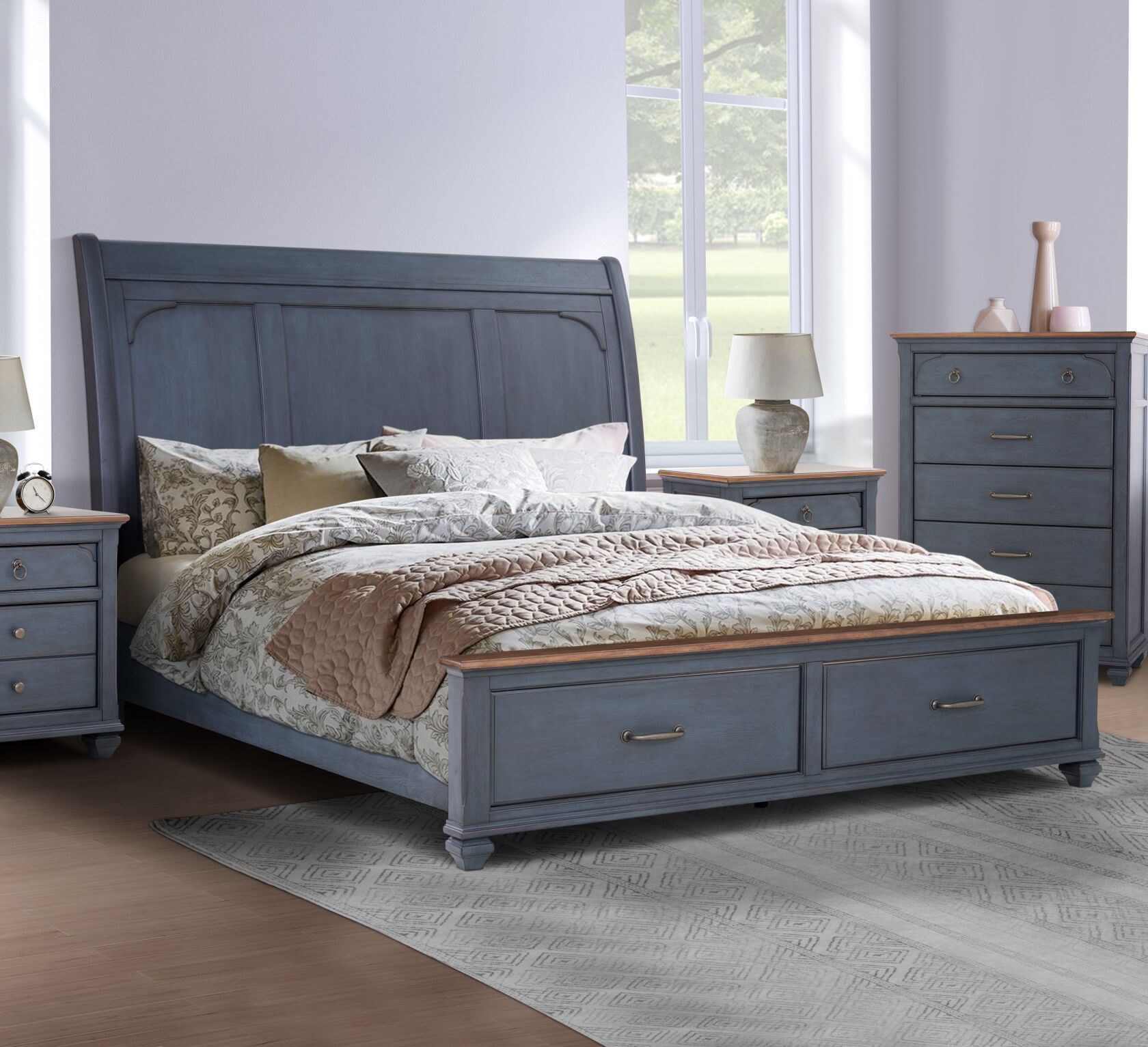 Queen Size Platform Bed Frame, Bridgevine Home Americana Sleigh Bed ...