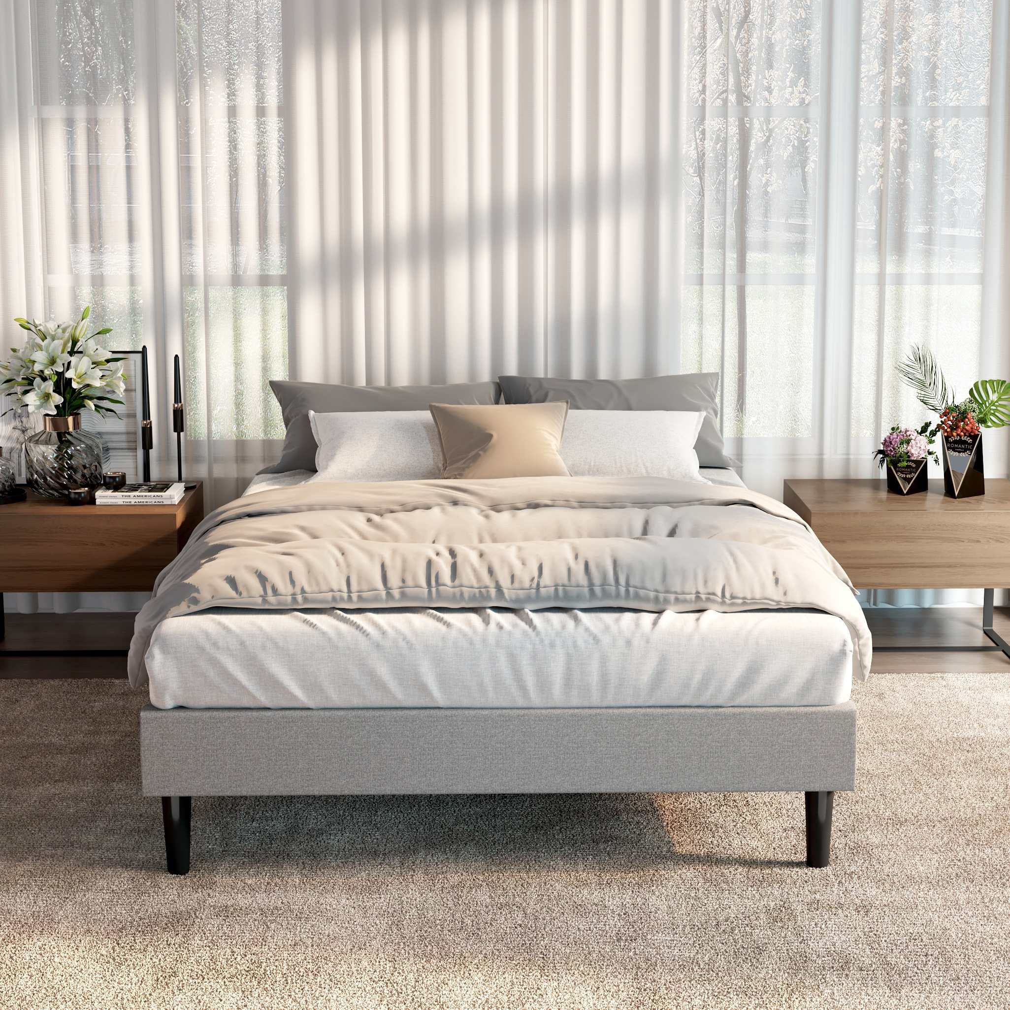 Queen Size Platform Bed Frame, Tool-Free 2-Min Assembly, Sturdy Wooden ...
