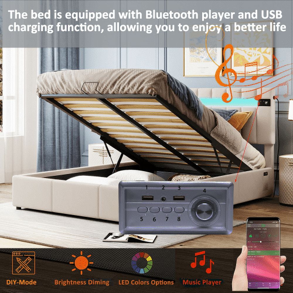 Queen Size Platform Bed with Lifting Storage,Upholstered Lift-up Bed ...