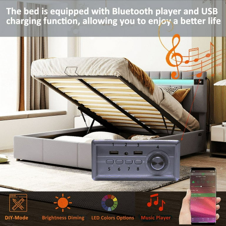 Led bluetooth ottoman bed store
