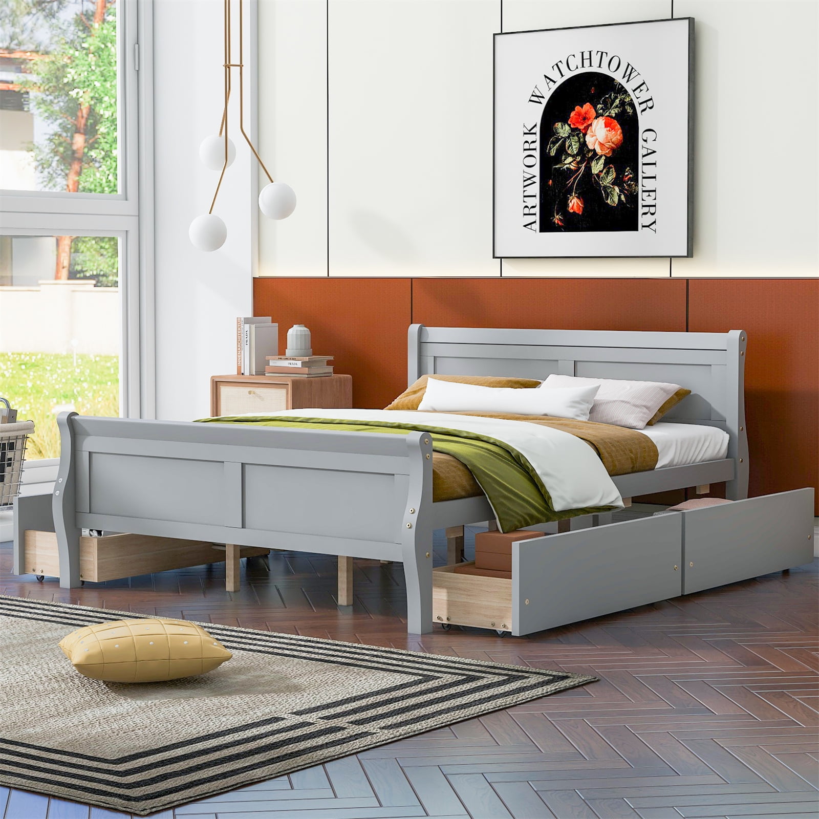 Queen Size Platform Bed, Modern Queen Bed Frame with Streamlined ...