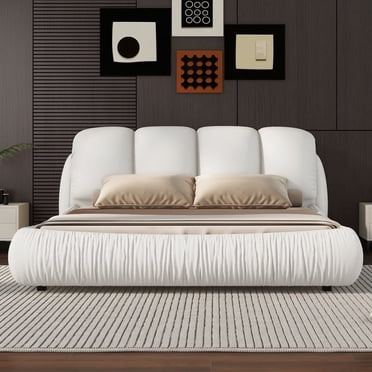 Queen Size Luxury Upholstered Platform Bed with Oversized Padded ...
