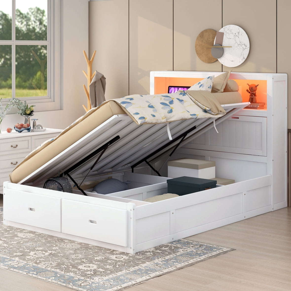 Queen Size Platform Bed, Modern Multi-Function Storage Bed Frame with ...