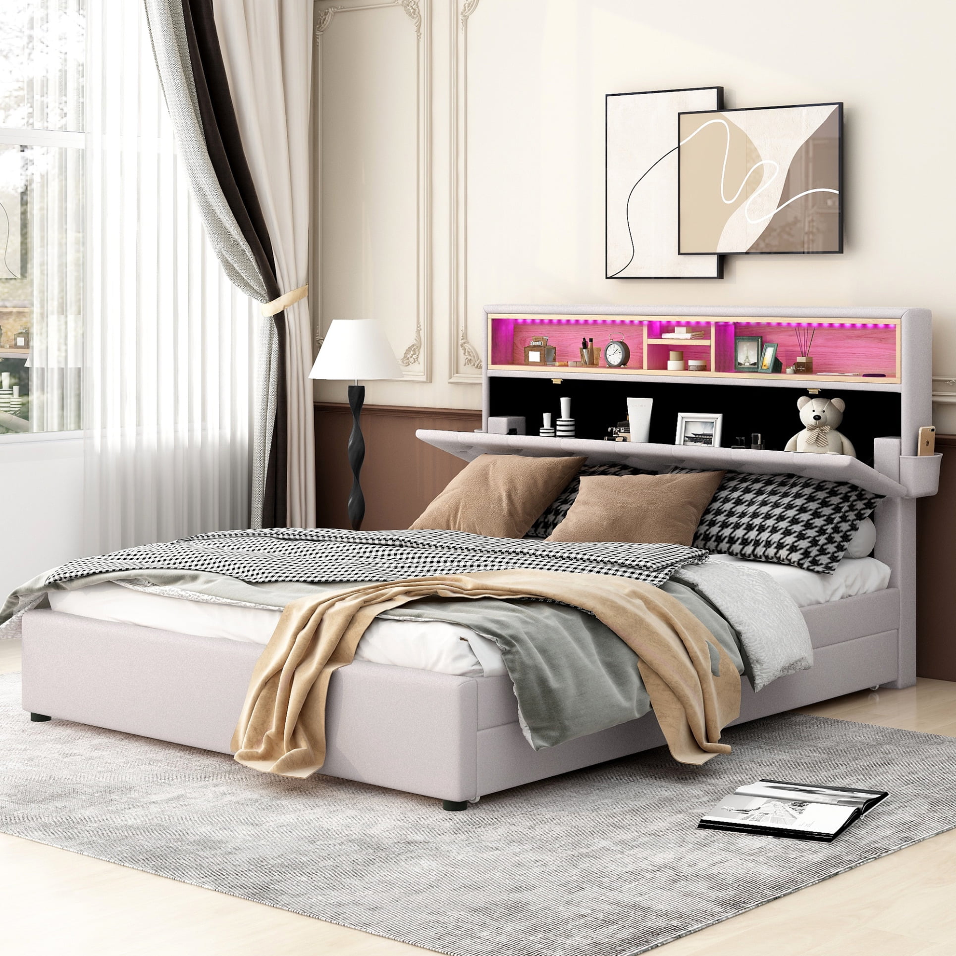 Queen Size Platform Bed, Modern Upholstered Display Platform Bed Frame ...