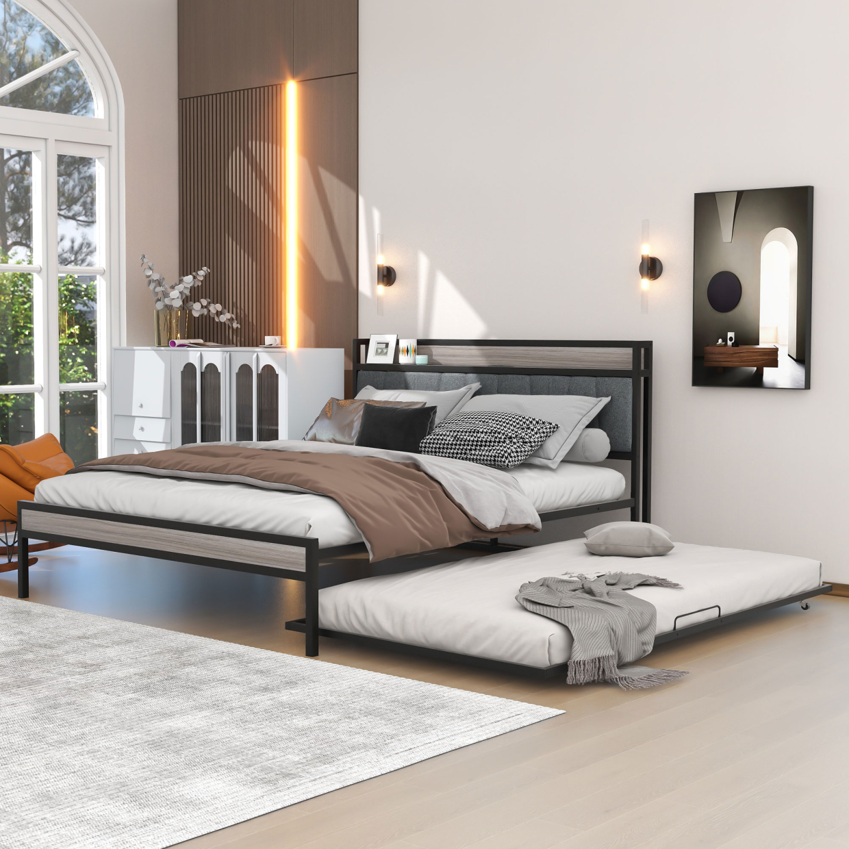 Queen Size Platform Bed with Sockets and USB Ports Metal Platform Bed ...