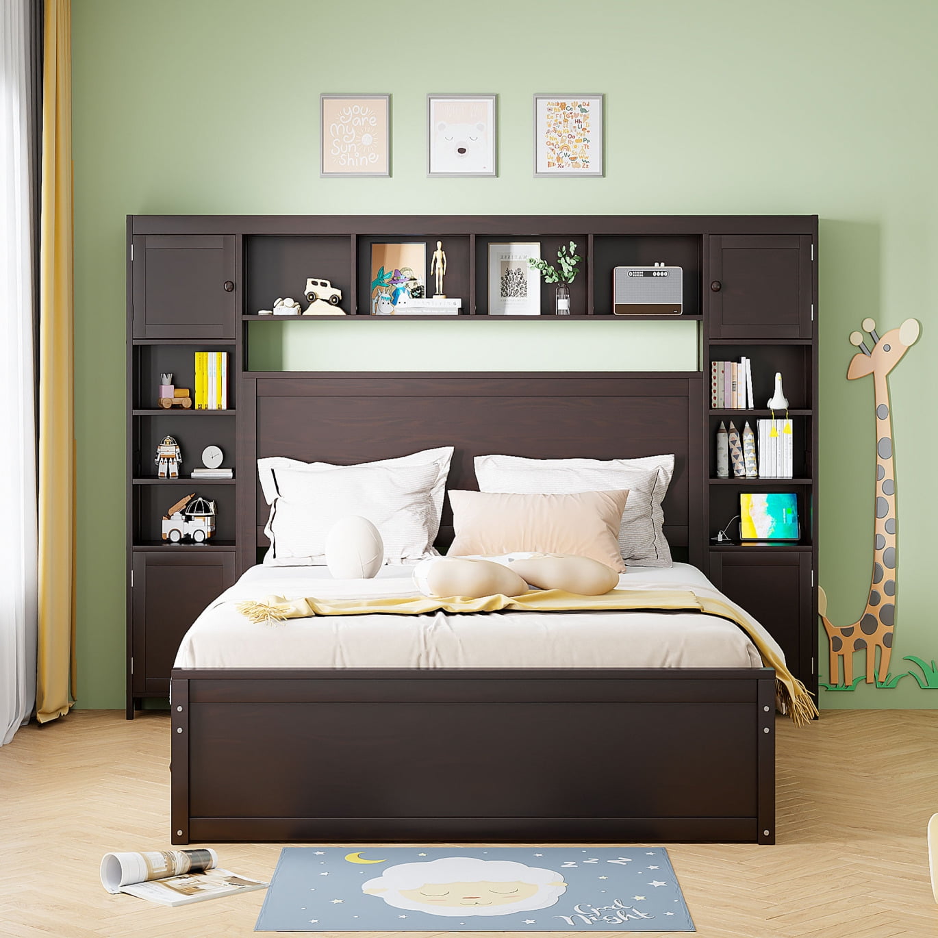 Queen Size Platform Bed, Storage Platform Bed with All-in-1 Cabinet ...