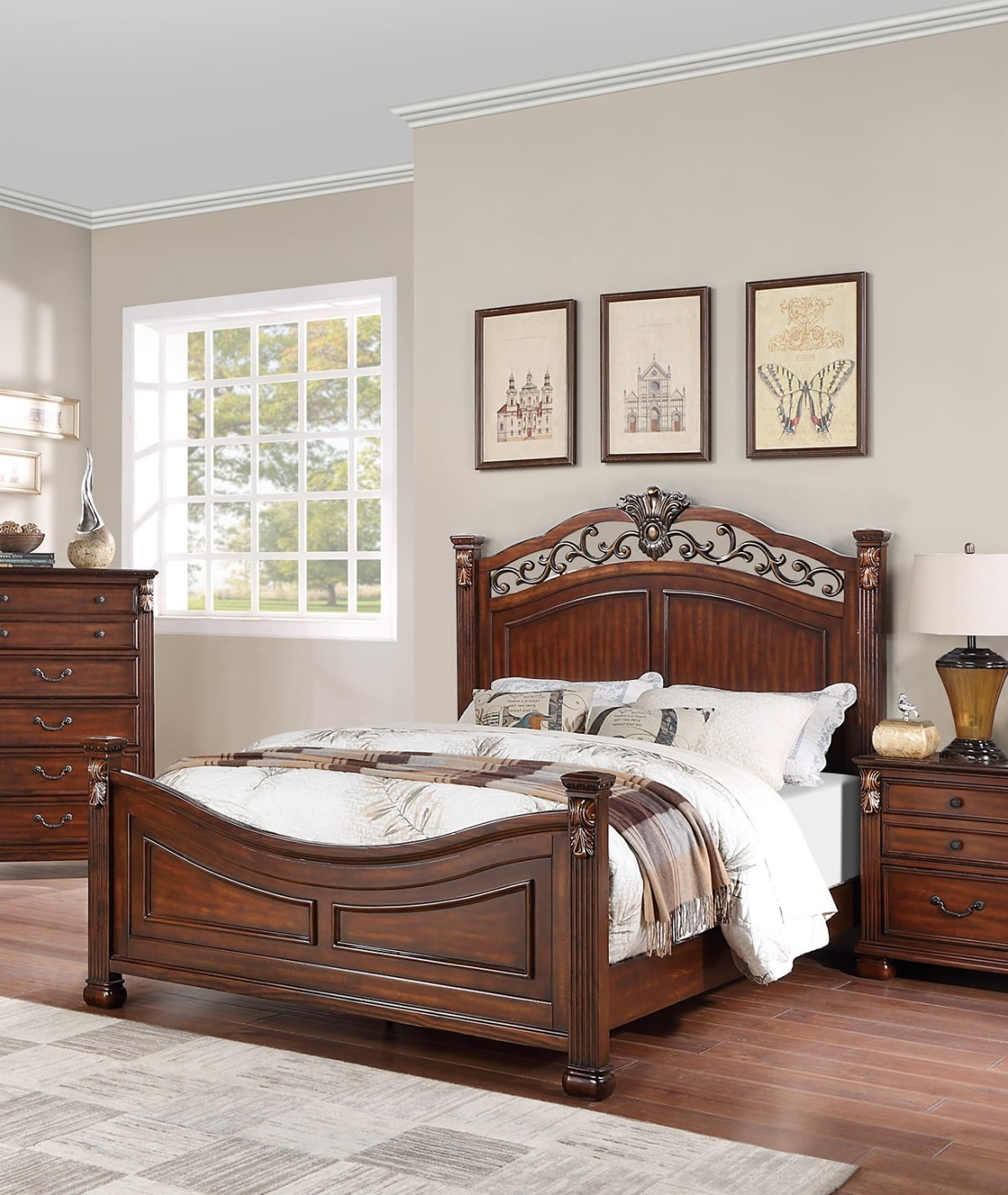 Queen Size Platform Bed with Unique Design Headboard Footboard,American ...