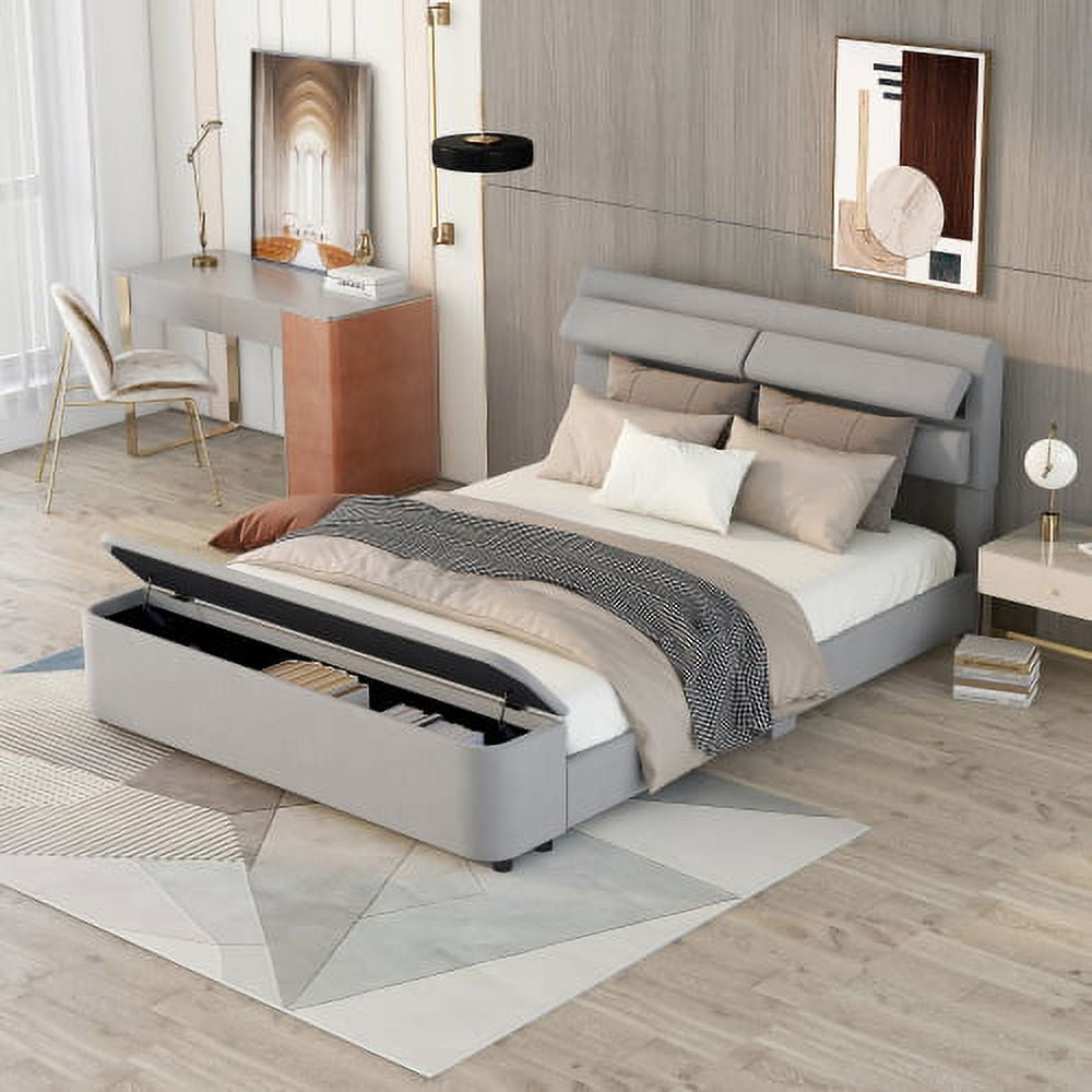 Queen Size Platform Bed,Upholstery Bed Frame with Storage Headboard and ...