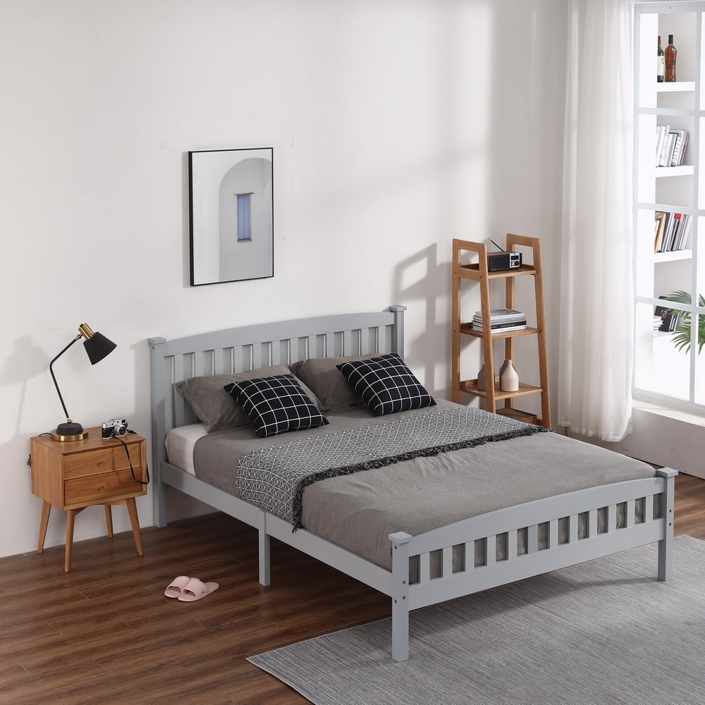 Queen Size Platform Bed with Vertical Strip Headboard and Footboard ...