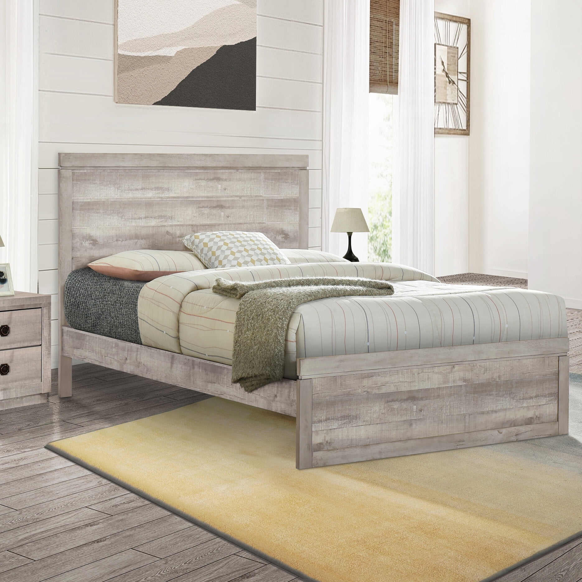 Queen Size Platform Bed, Vintage Farmhouse Style Queen Bed Frame ...