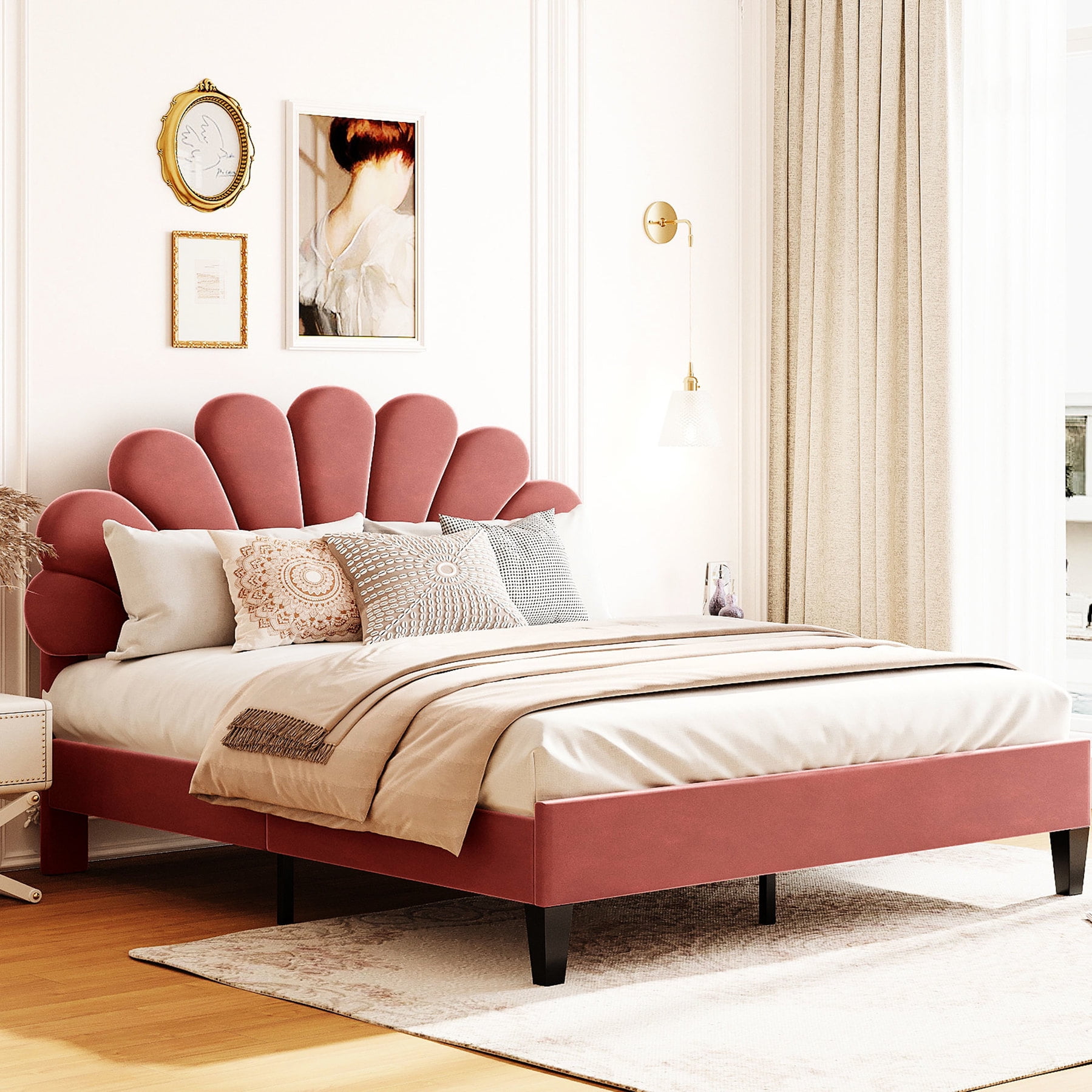 Queen Size Platform | Flower Pattern on Velvet Bed | Bedroom Refresh ...