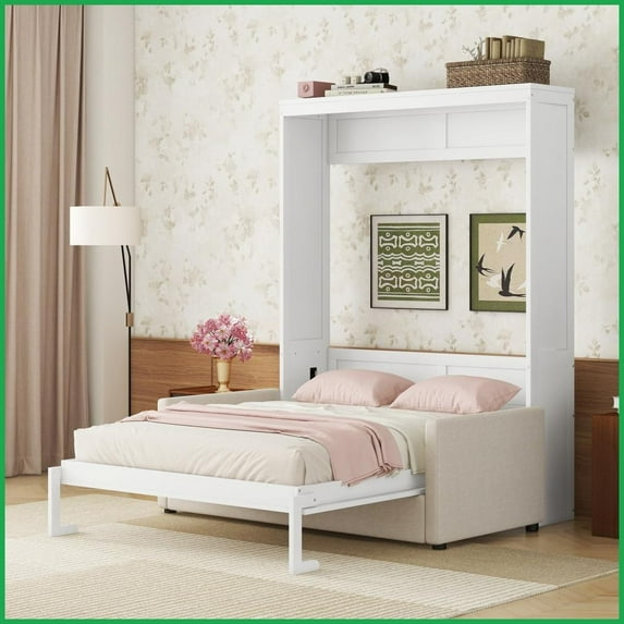 Queen Size Plywood MDF Murphy Wall Bed Sofa 600LBS White Gray for Small ...