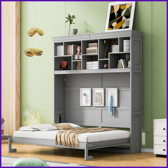 Queen Size Plywood & MDF Murphy Wall Bed with Shelves & USB – No Box ...
