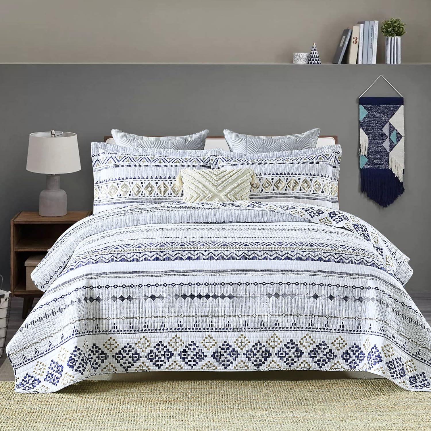 Queen Size Quilt 100% Cotton Boho Queen Quilts, Navy Queen Quilt Sets ...
