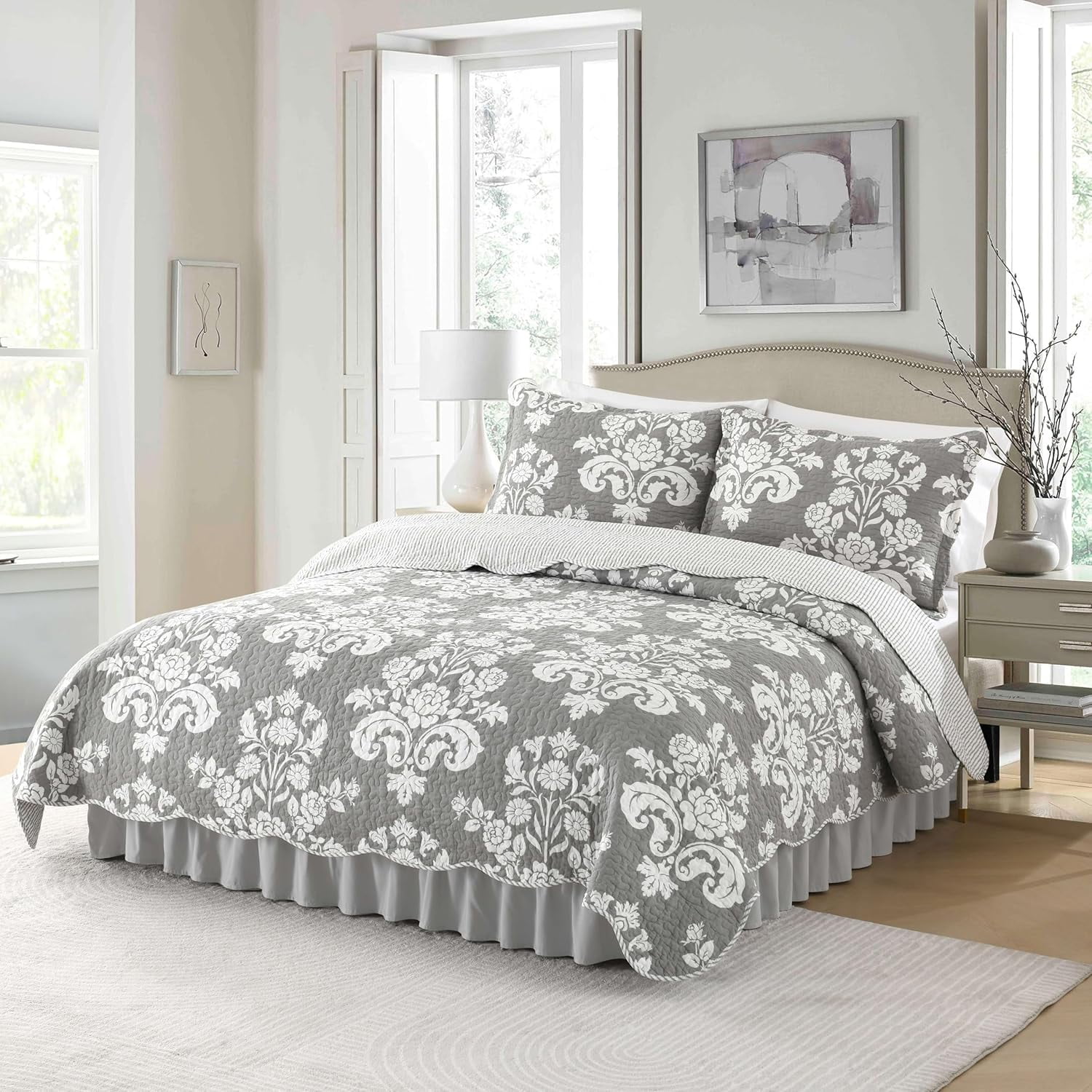 Queen Size Quilt - 100% Cotton Paisley Floral Quilted Bedspread Queen ...