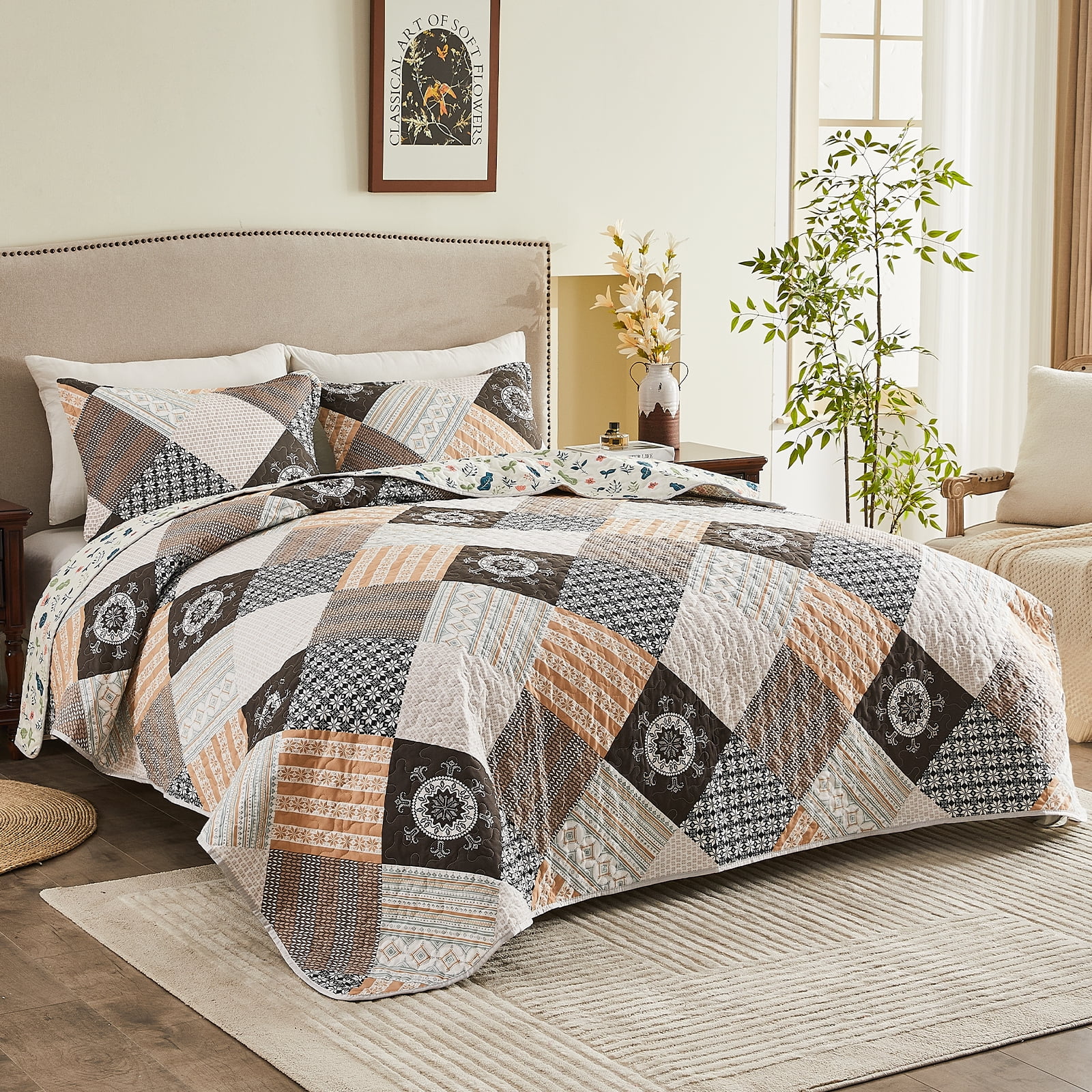 Queen Size Quilt Set, 3-Piece Soft Warm Lightweight For All Season ...