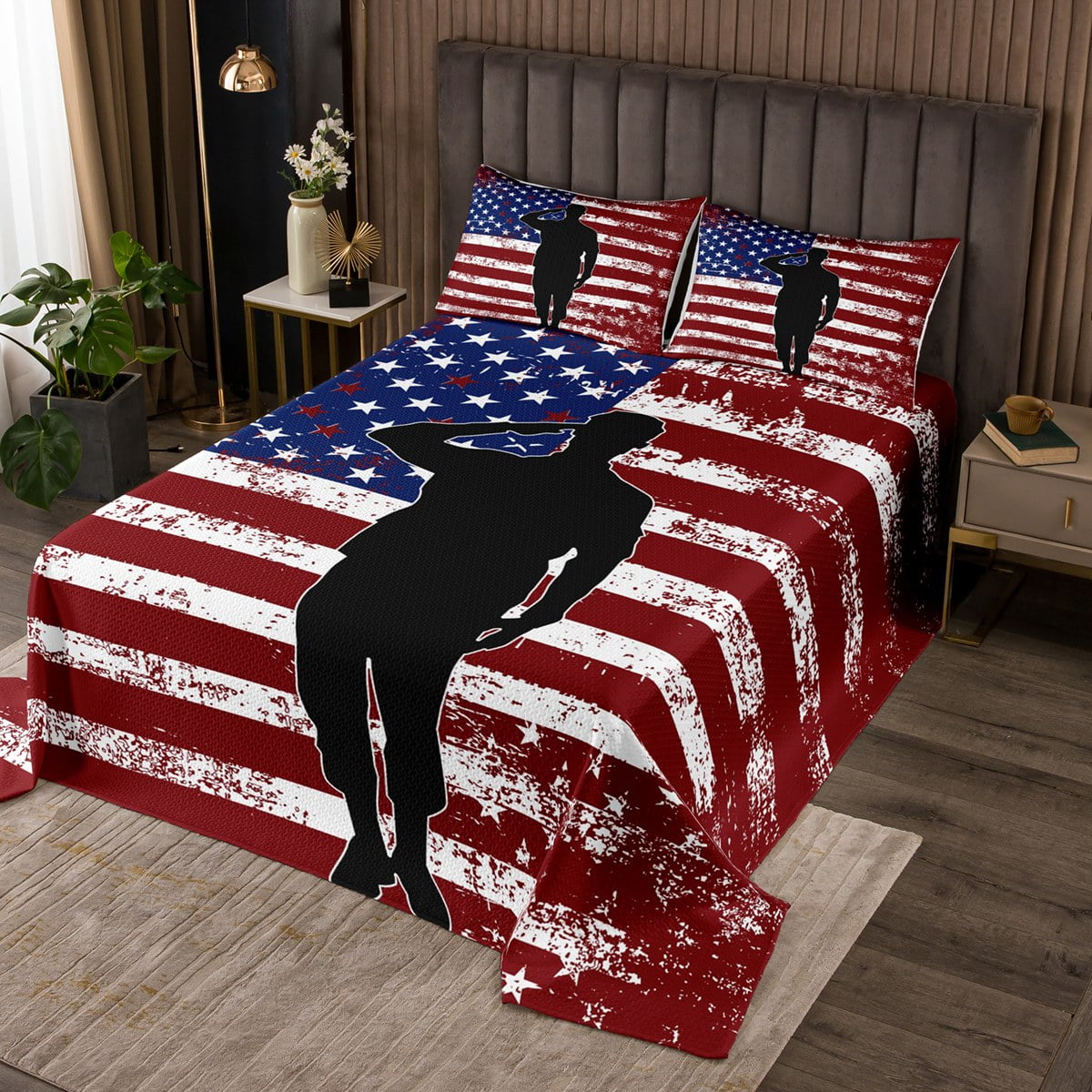 Queen Size Quilt Set American Flag Coverlet Set Youth Teens Military ...