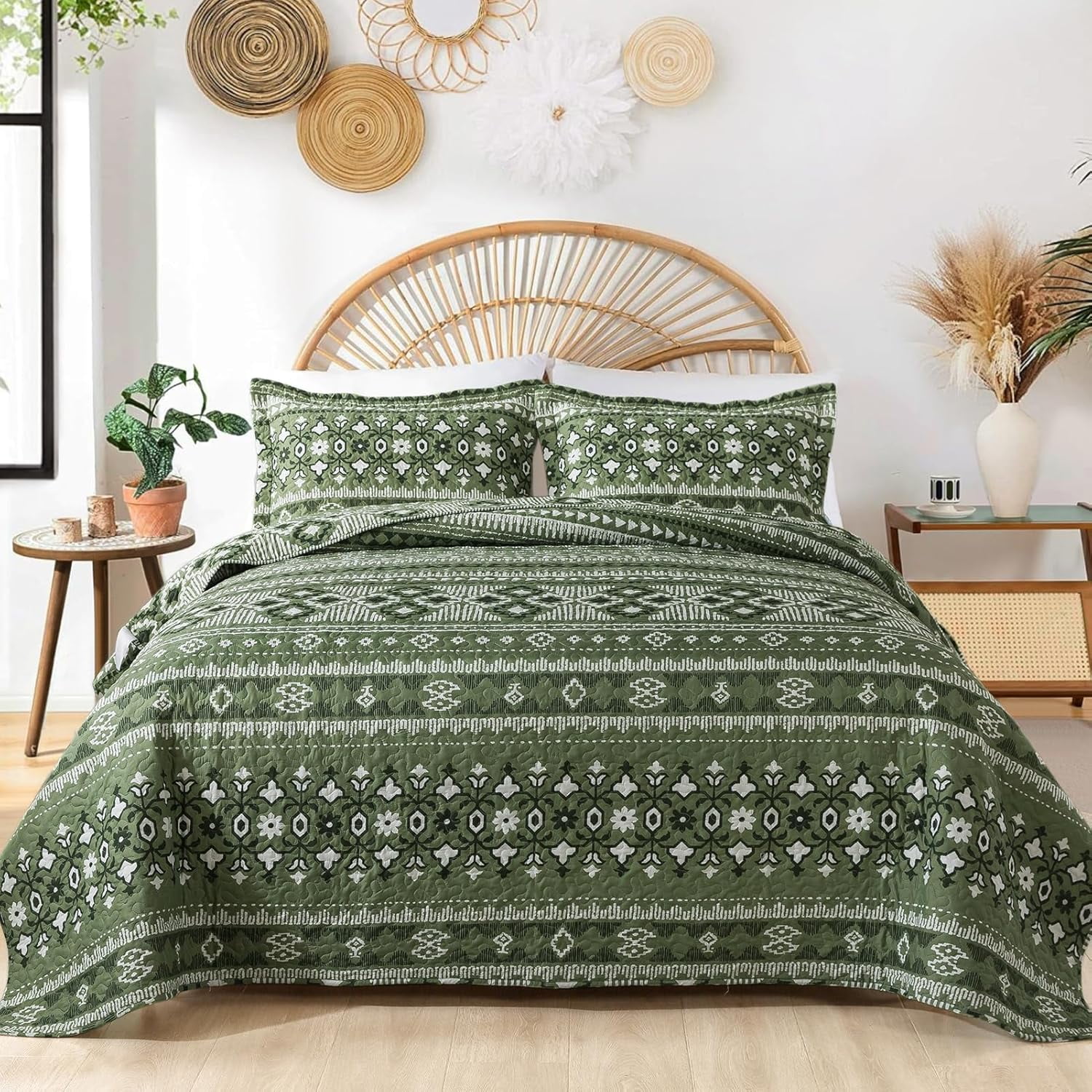 Queen Size Quilt Set | Double-Sided Geometric Printed Bedspread with ...