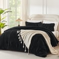 Queen Size Ruched Comforter Set, Boho Ruffle Shabby Chic Bedding ...