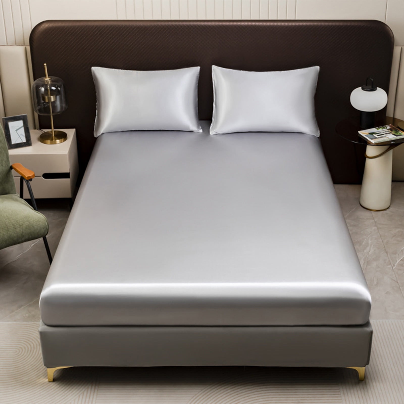 Queen Size Satin Fitted Sheet, 14in Deep Pocket Bedding Sheet, Soft ...