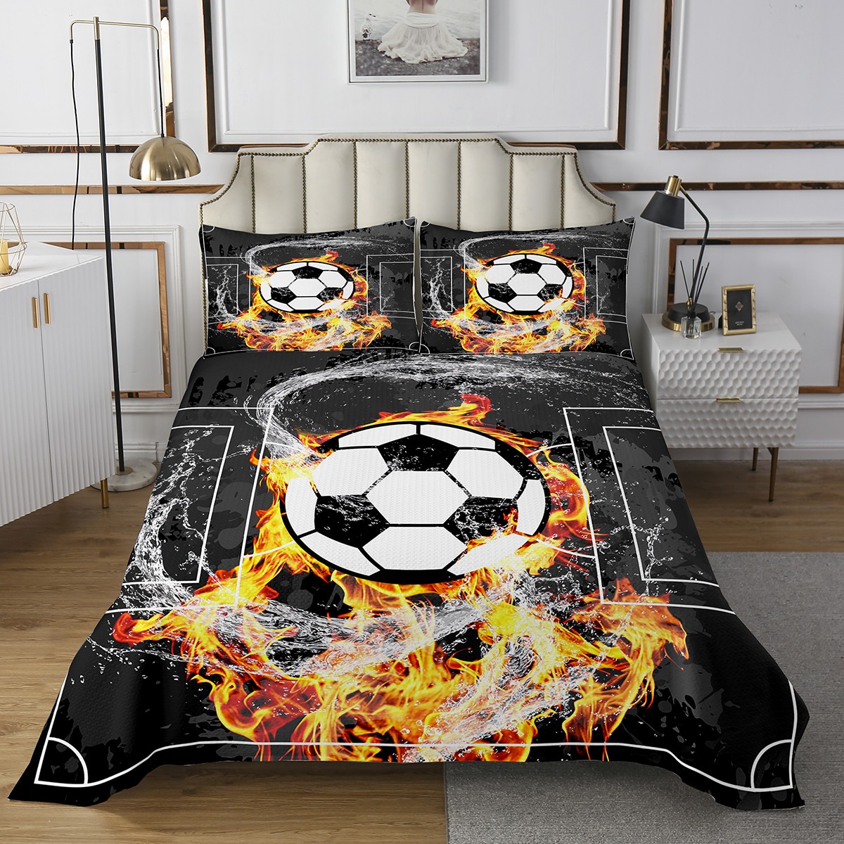 Queen Size Soccer Bedspread Sets s,Football Field Bedspread Set Teens ...
