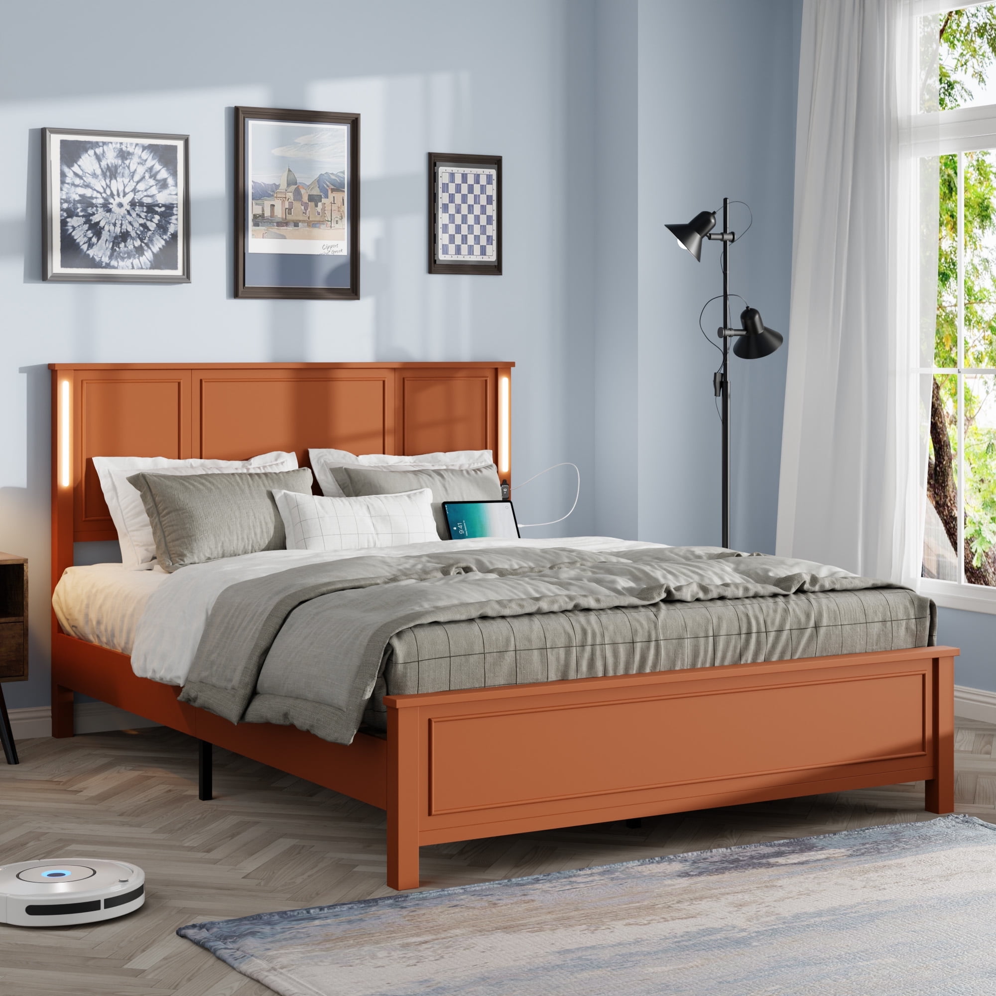 Queen Size Solid and Stable Bed Frame, Platform Bed Frame with Wood ...