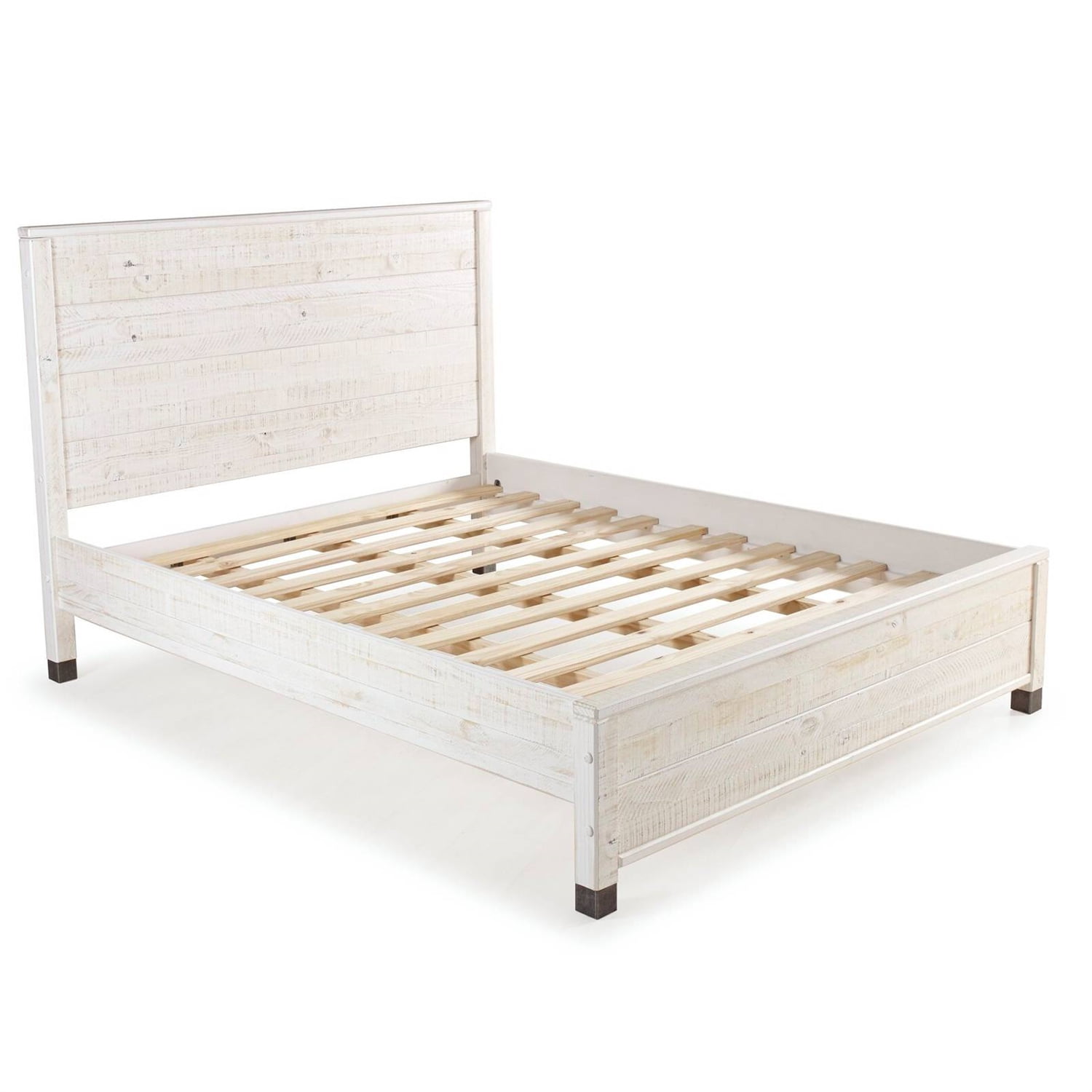 Queen Size Solid Wood Platform Bed Frame with Headboard in Rustic White ...