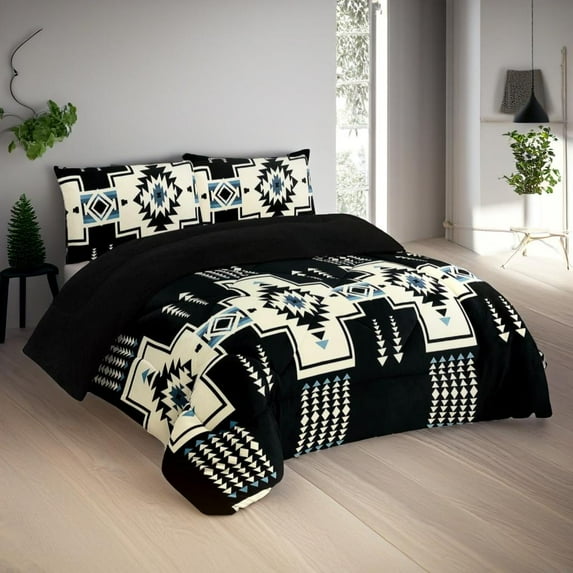 Queen Size Southwestern Comforter Set - 3 Piece Black and White ...