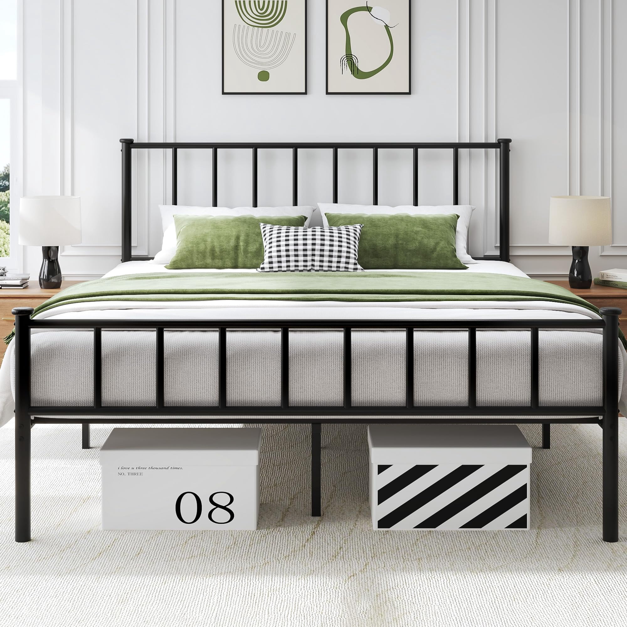 Queen Size Steel Bed Frame with Headboard, Industrial Strength Metal ...