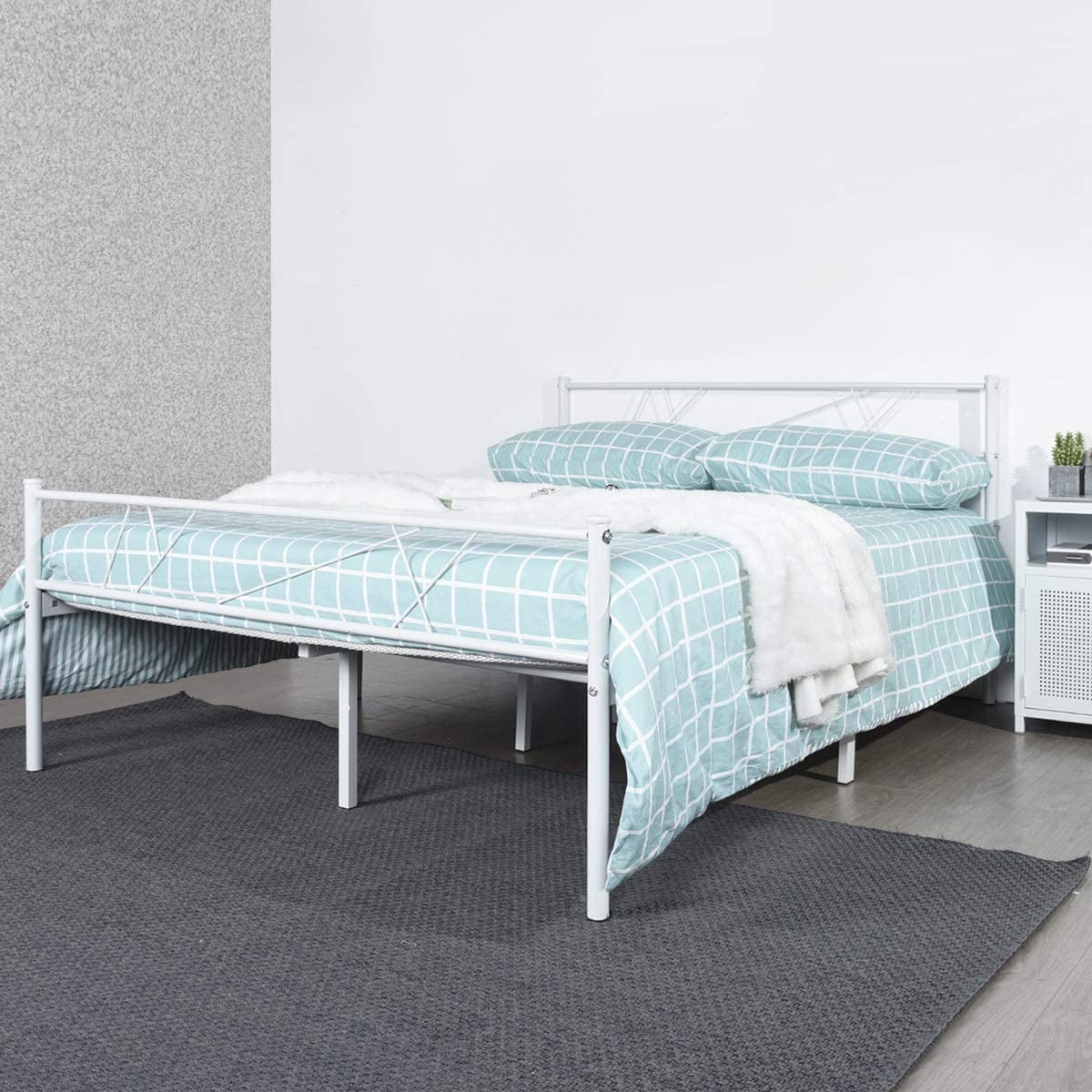 Queen Size Steel Foundation Metal Bed Frame Classic Headboard Single ...