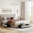 Queen Size Storage Bed, Linen Upholstered Platform Bed with Headboard ...