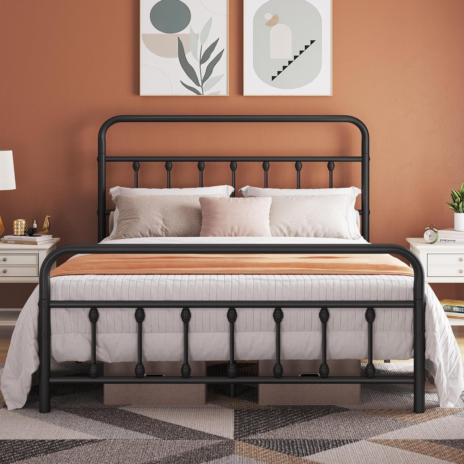 Queen Size Style Metal Bed Frame with Headboard/Mattress Foundation/No ...