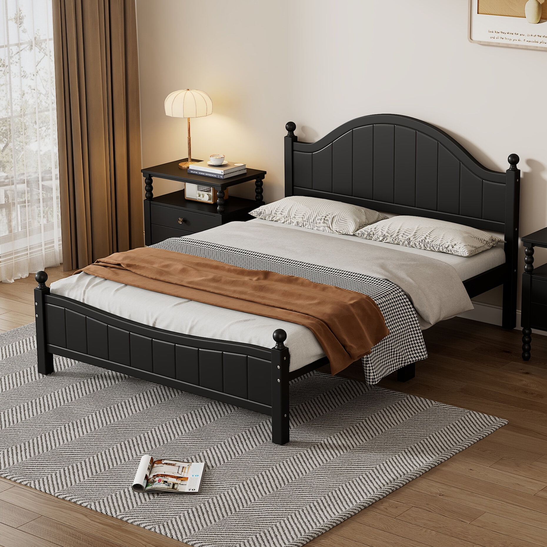 Queen Size Traditional Concise Style Upholstered Platform Bed with ...