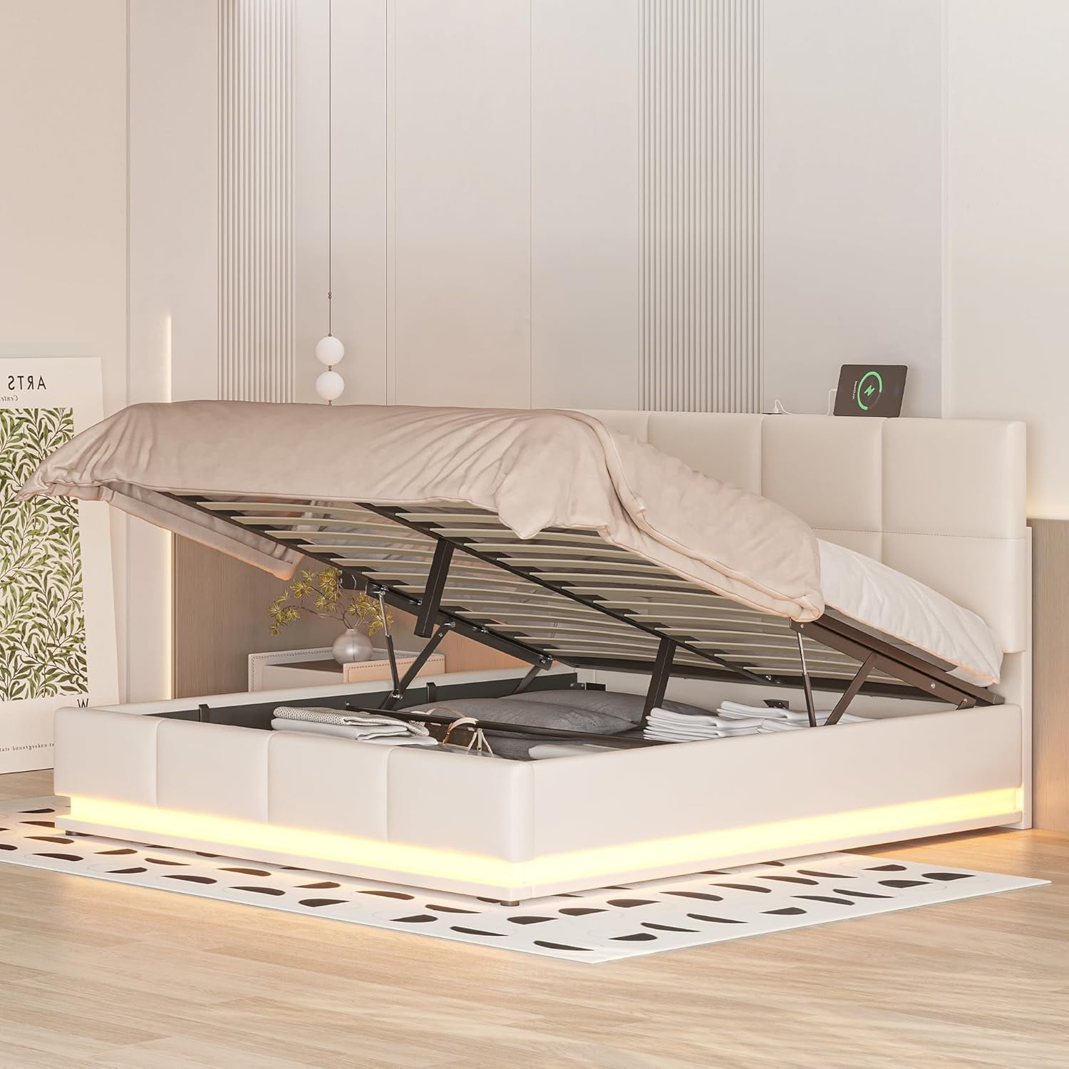 Queen Size Tufted PU Upholstered Platform Bed, Bedroom Furniture ...