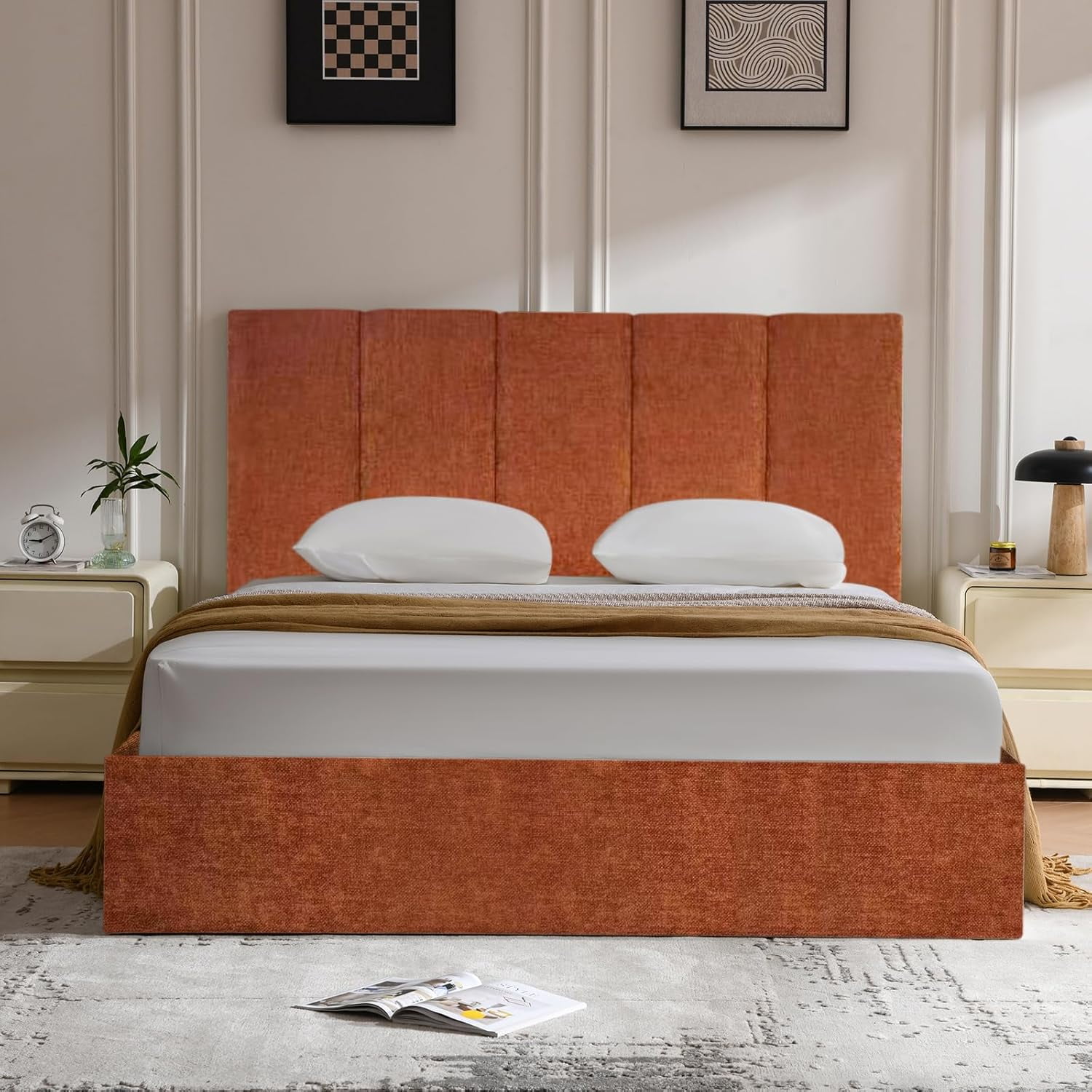 Queen Size Upholstered Bed with 4 Storage Drawers Soft Platform Bed ...