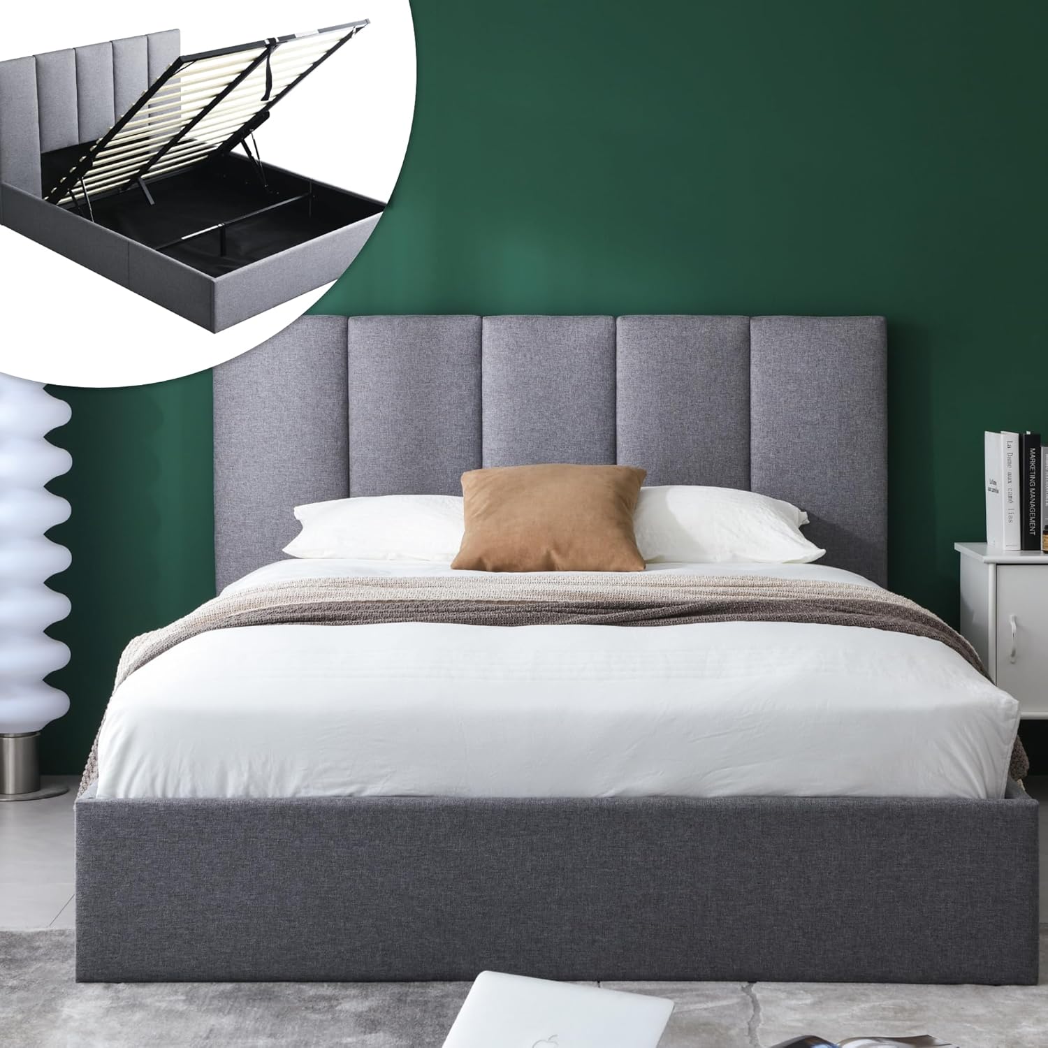 Queen Size Upholstered Bed with 4 Storage Drawers Soft Platform Bed ...