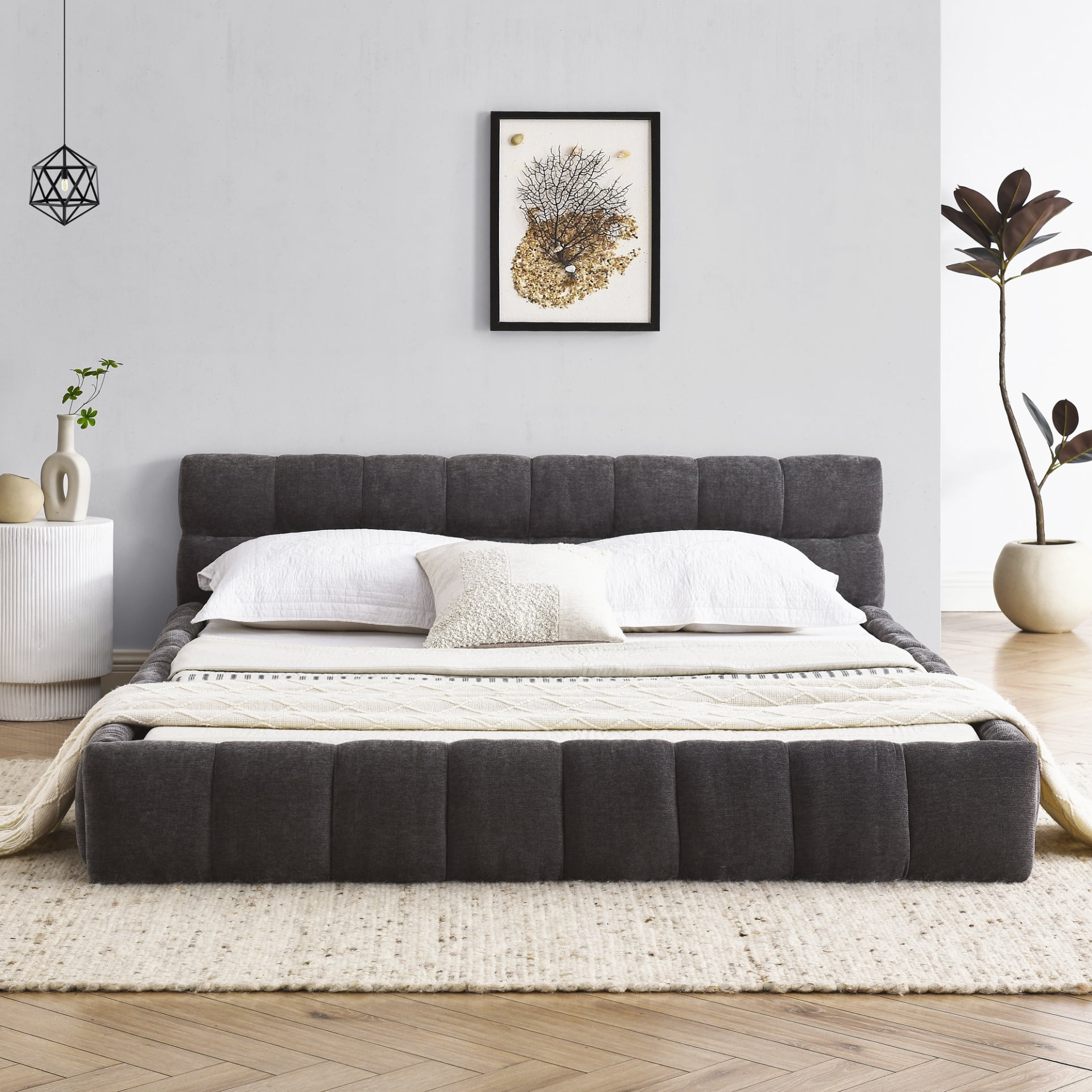 Queen Size Upholstered Bed Frame,No Box Spring Needed, Sturdy Solid ...