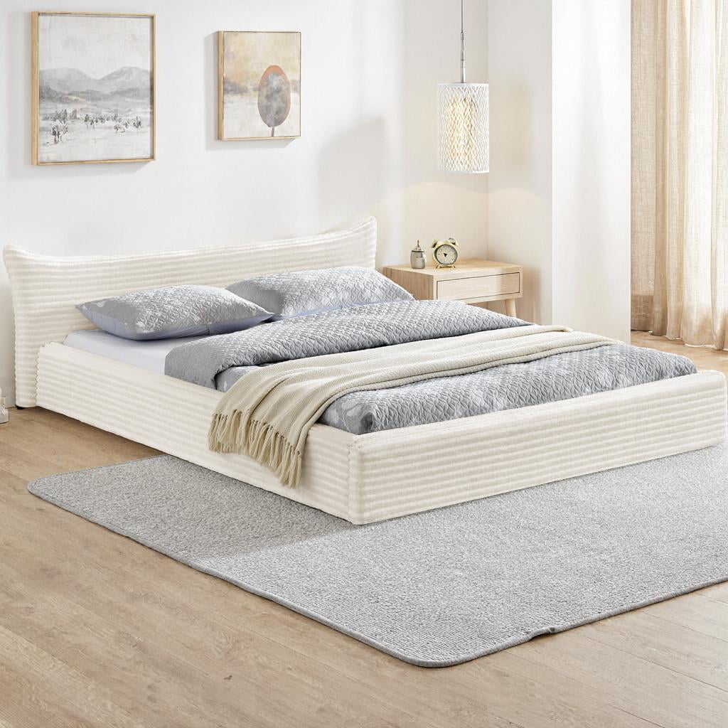 Queen Size Upholstered Bed Frame with Velvet Fabric, Grounded Platform ...